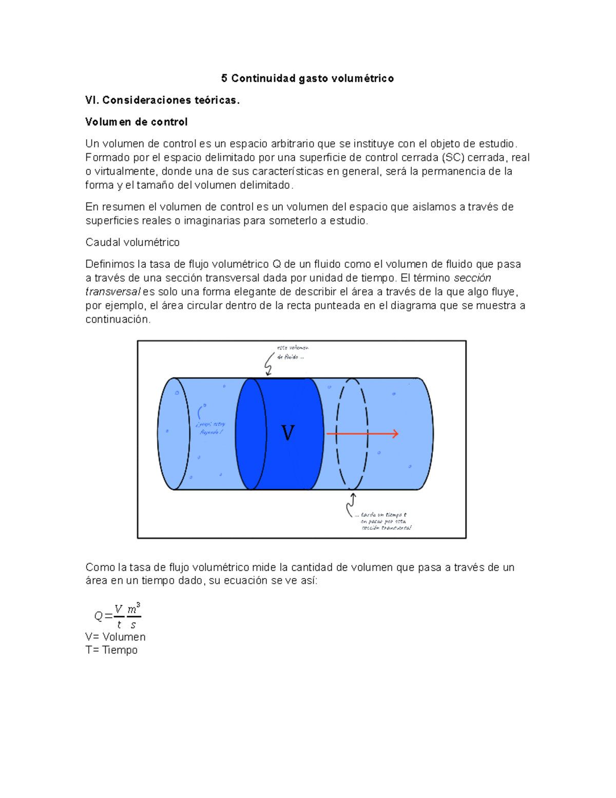Continuidad gasto volumetrico - Consideraciones teóricas. Volumen de ...