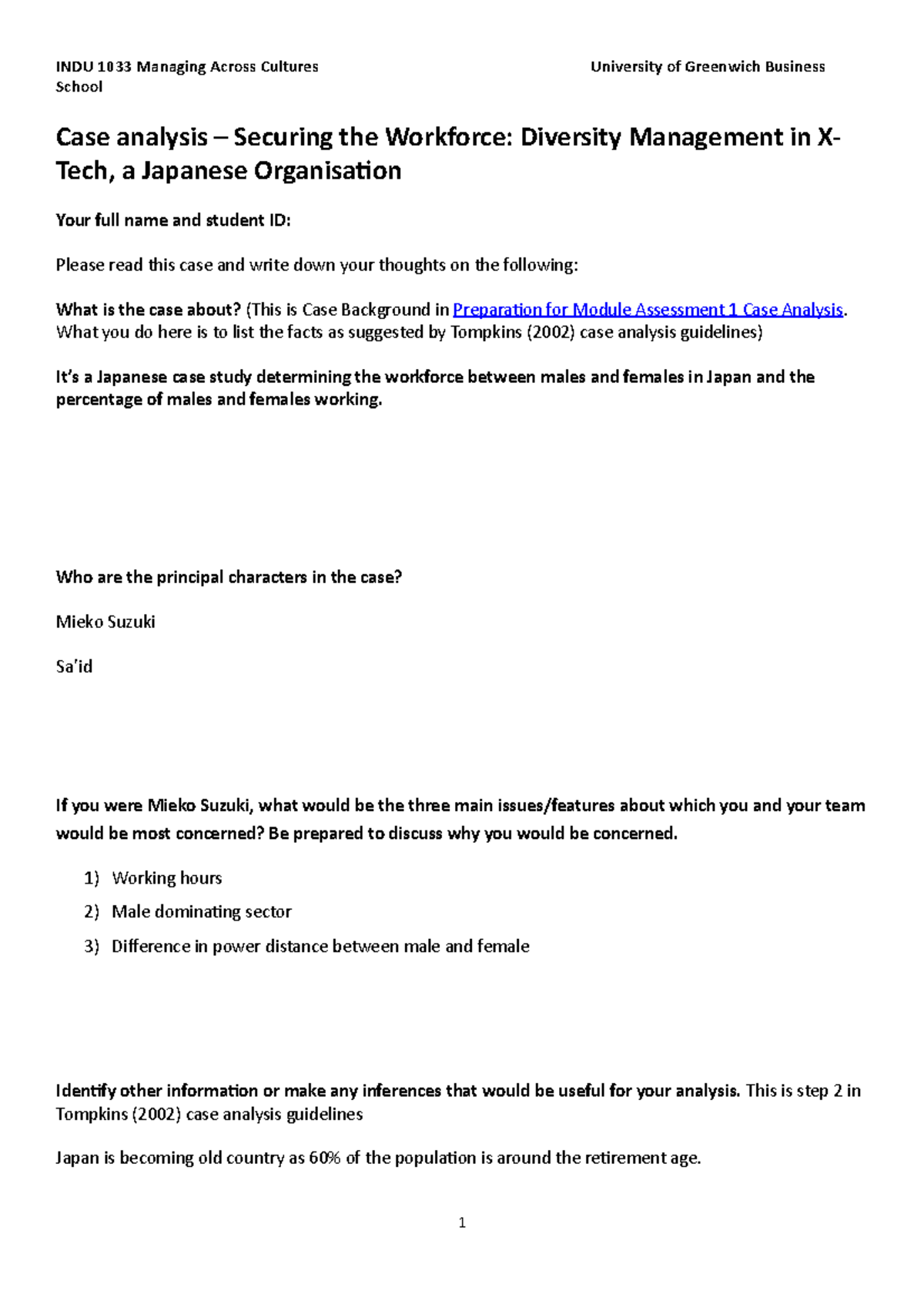 X-tech case analysis outline template - INDU 1033 Managing Across ...