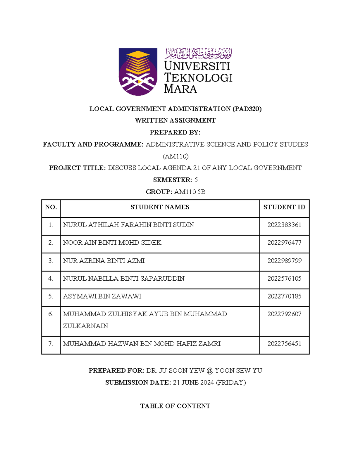 Pad320 written - LOCAL GOVERNMENT ADMINISTRATION (PAD320) WRITTEN ...