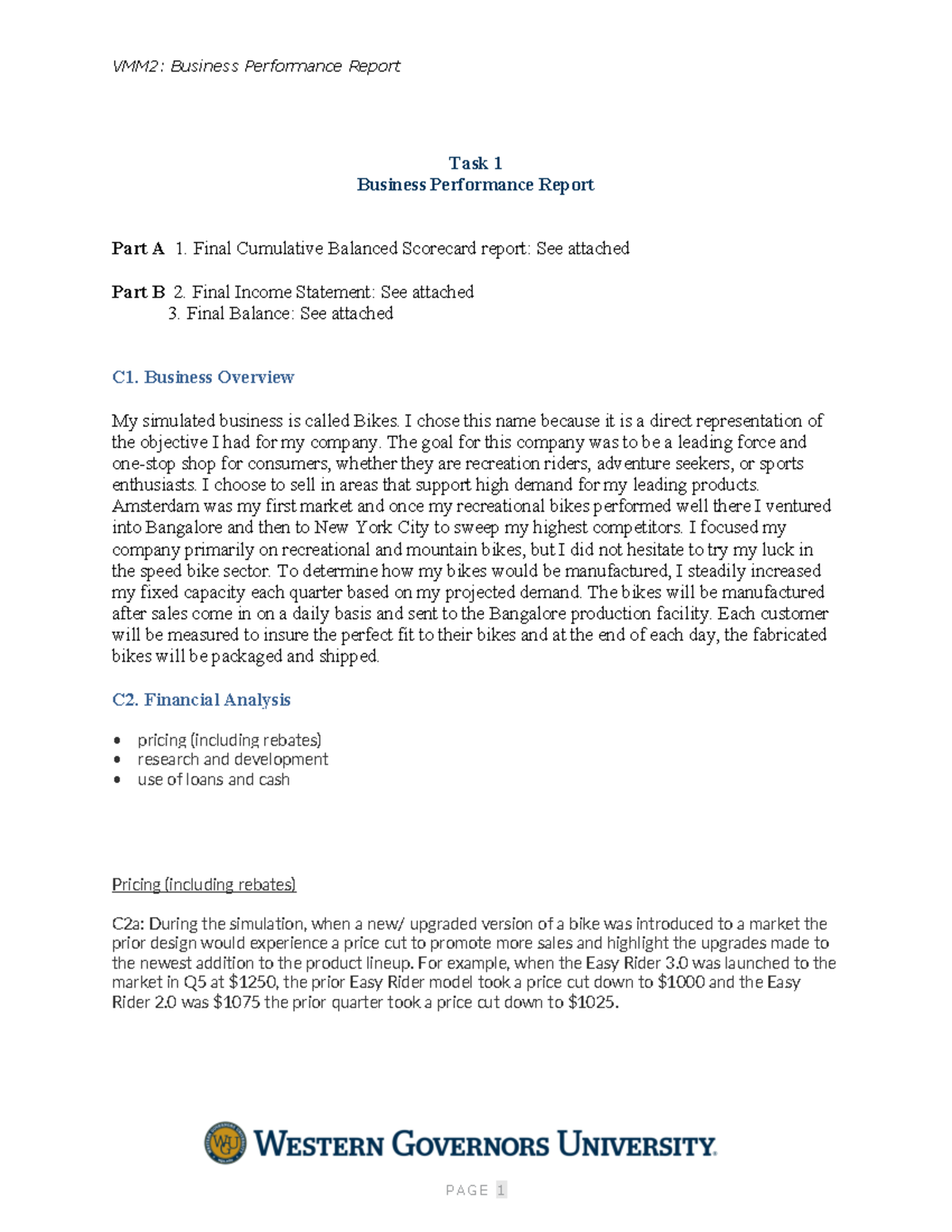 Report 2 - business simulation task. no revisions - VMM 2 : Business ...