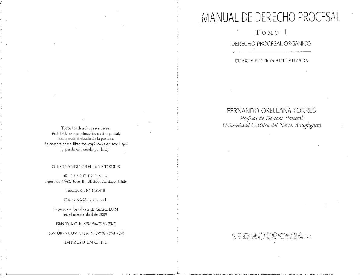 Orellana Torres, Fernando - Manual de Derecho Procesal. Tomo I - derecho procesal - Studocu