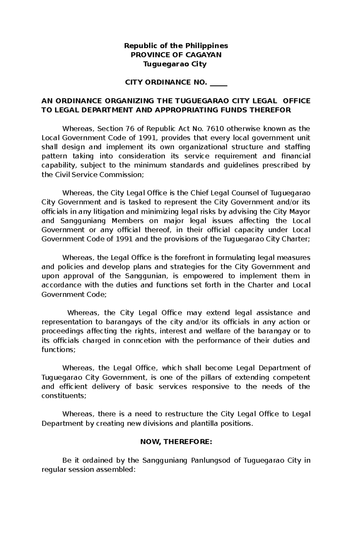 City Legal Ordinance - Republic of the Philippines PROVINCE OF CAGAYAN ...