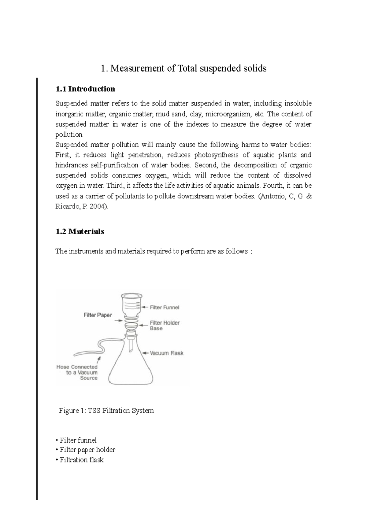 Lab 1 - lab 1 - 1. Measurement of Total suspended solids 1 Introduction ...
