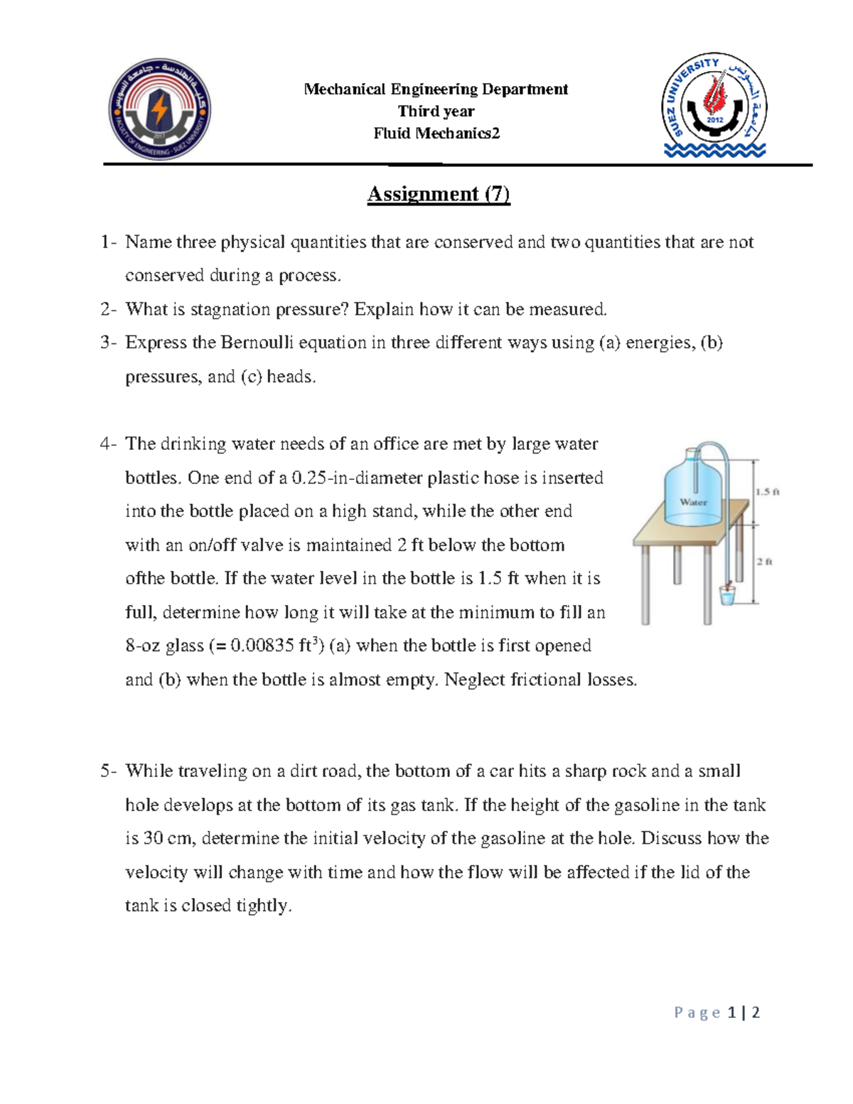 Sheet 7 - fluid - Mechanical Engineering Department Third year Fluid ...
