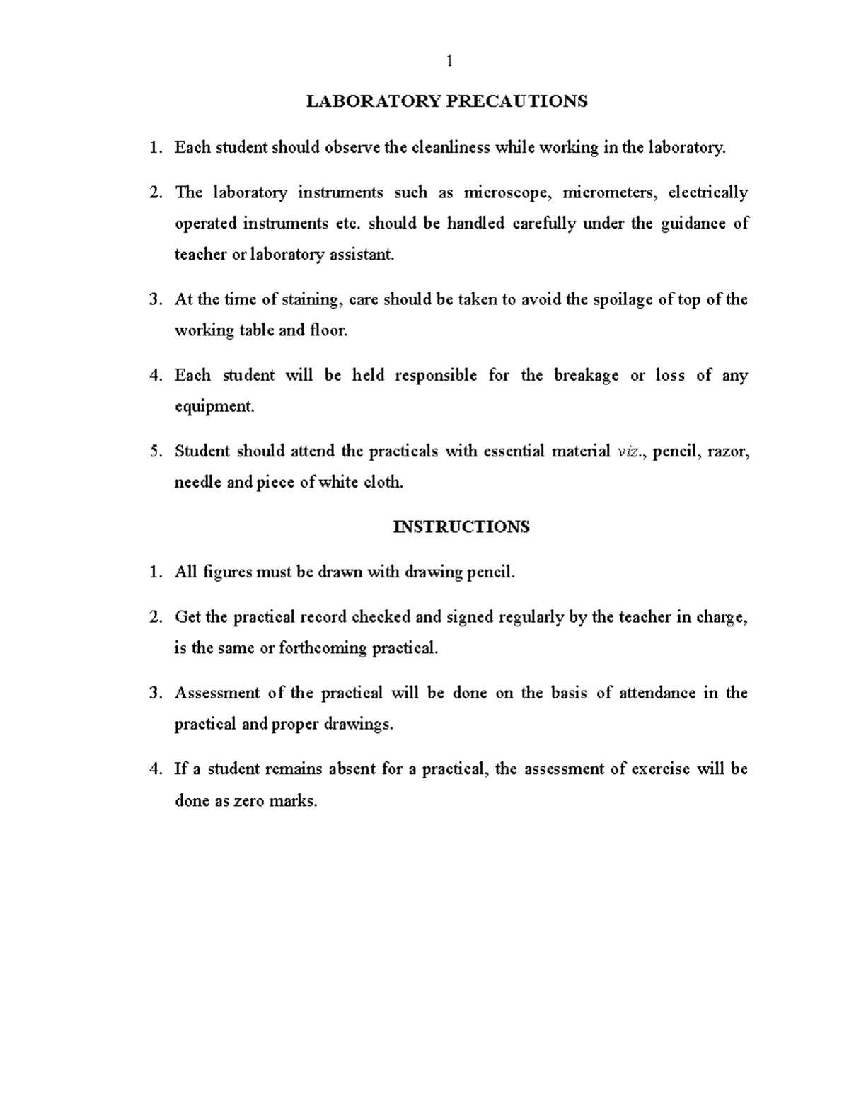 PATH-121 - practical - LABORATORY PRECAUTIONS 1. Each student should ...