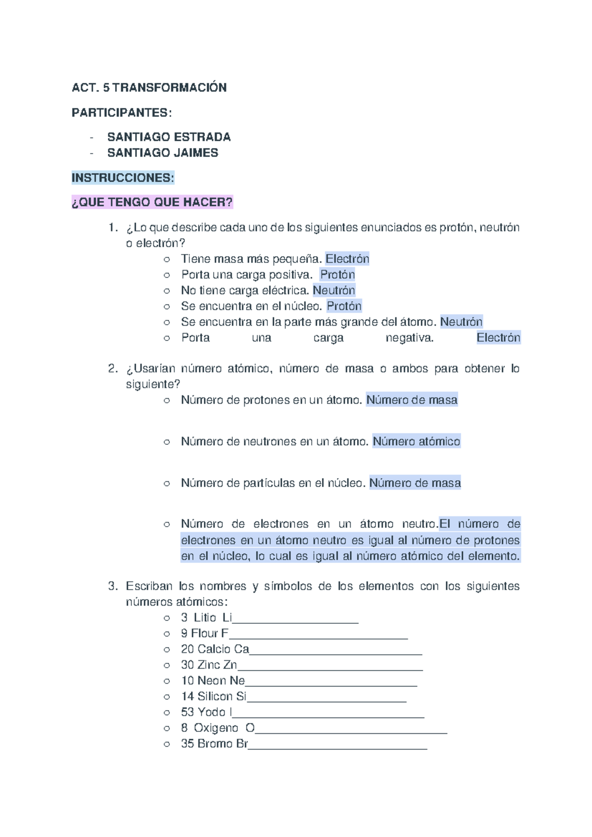 Ejercico 5 Trans - tranfo - ACT. 5 TRANSFORMACIÓN PARTICIPANTES ...
