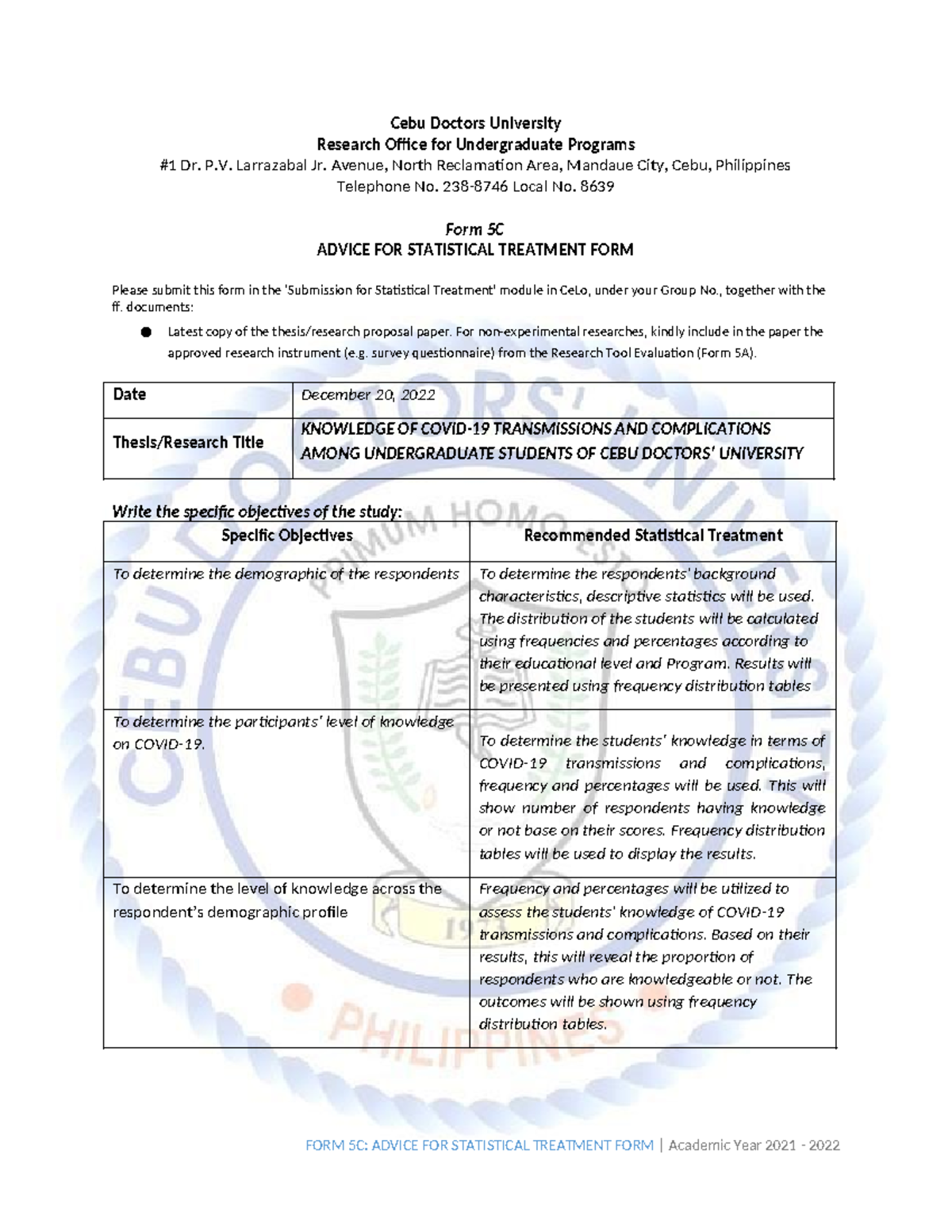 BSMT-Group 23 Form5C (revised) - Cebu Doctors University Research ...