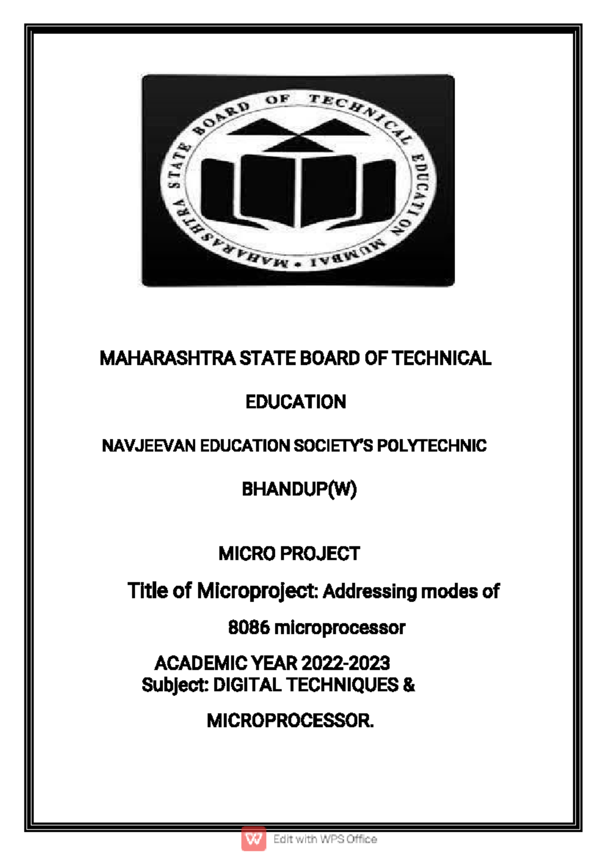 DTM Microproject D - MAHARASHTRA STATE BOARD OF TECHNICAL EDUCATION NAVJEEVAN EDUCATION SOCIETY ...