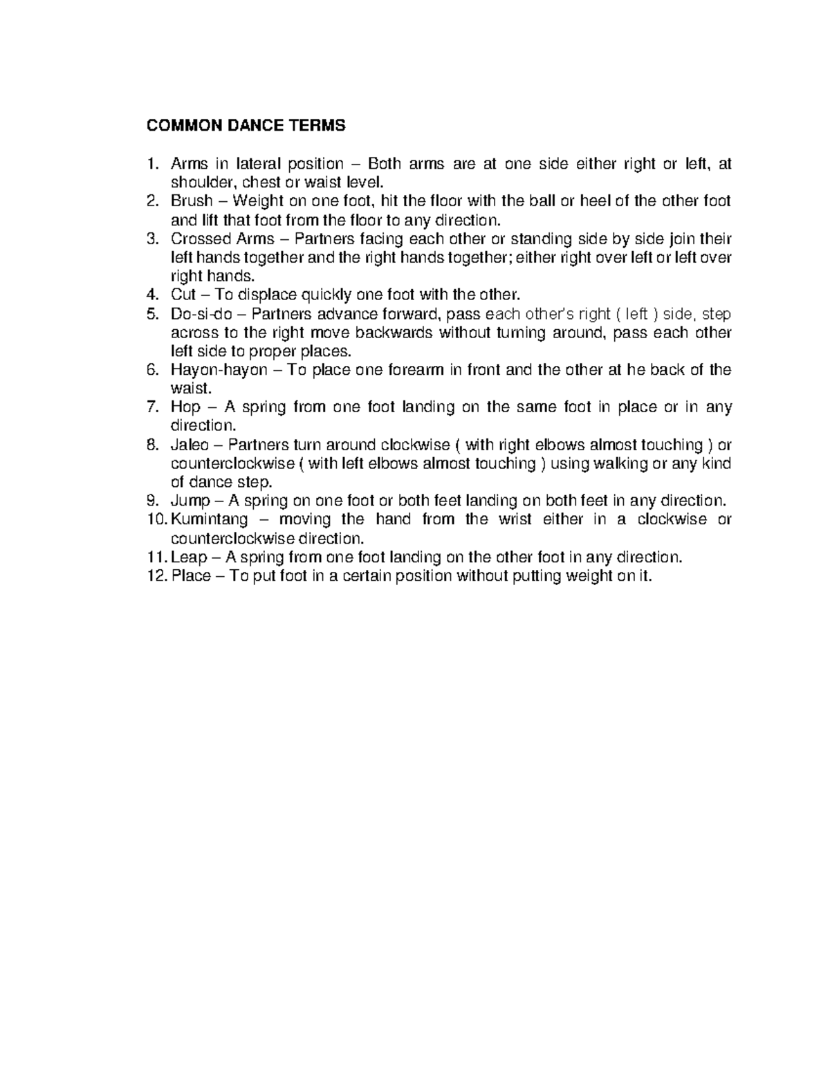 Common Dance Terms 12 Basic Steps in Folk Dance - Physical Education ...