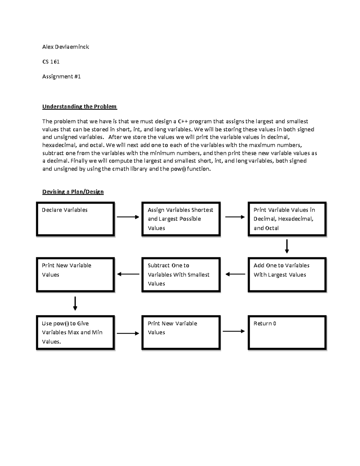Assignment 1 - Grade: A - Alex Devlaeminck CS 161 Assignment Understanding the Problem The ...