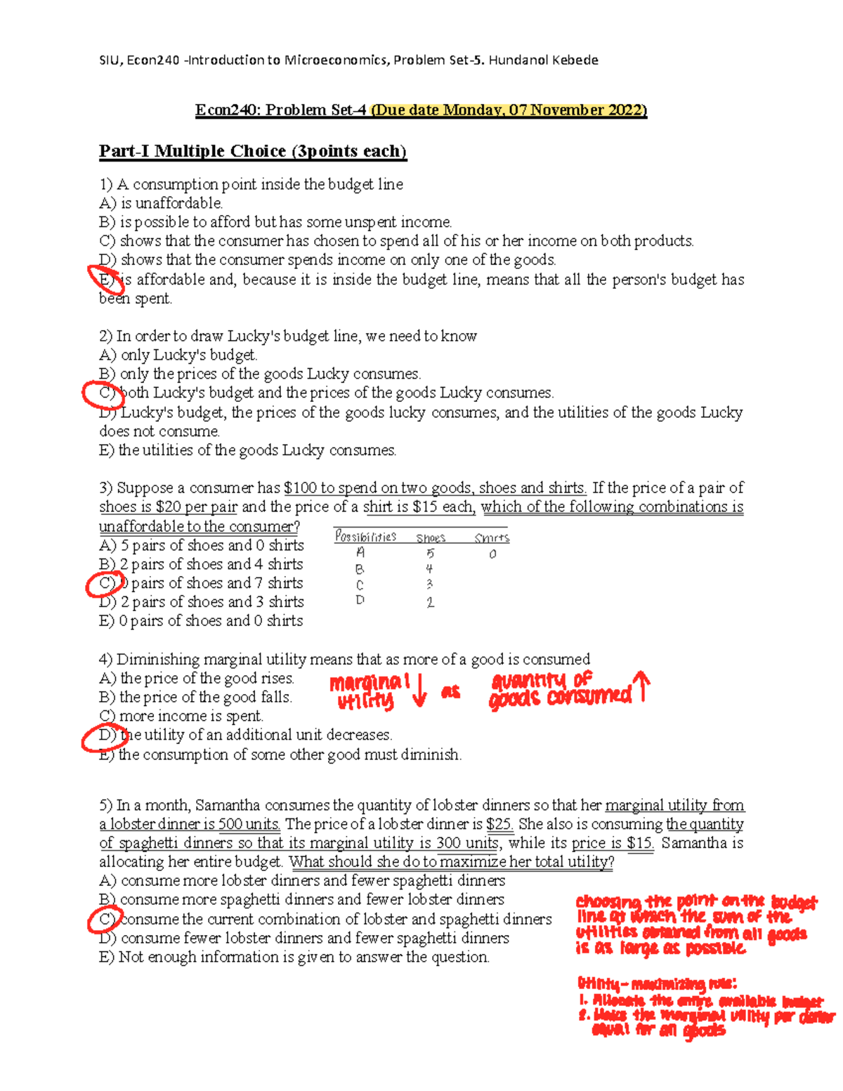 Problem Set 4 - Fall 2022 - Econ240: Problem Set-4 (Due date Monday, 07 November 2022) Part-I ...