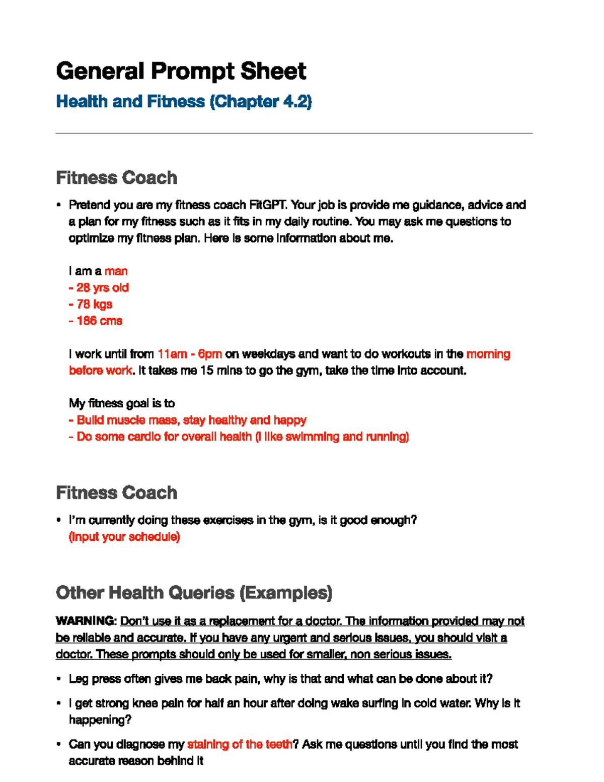 General prompt sheet ch 4 - Artificial Intelligence - Studocu