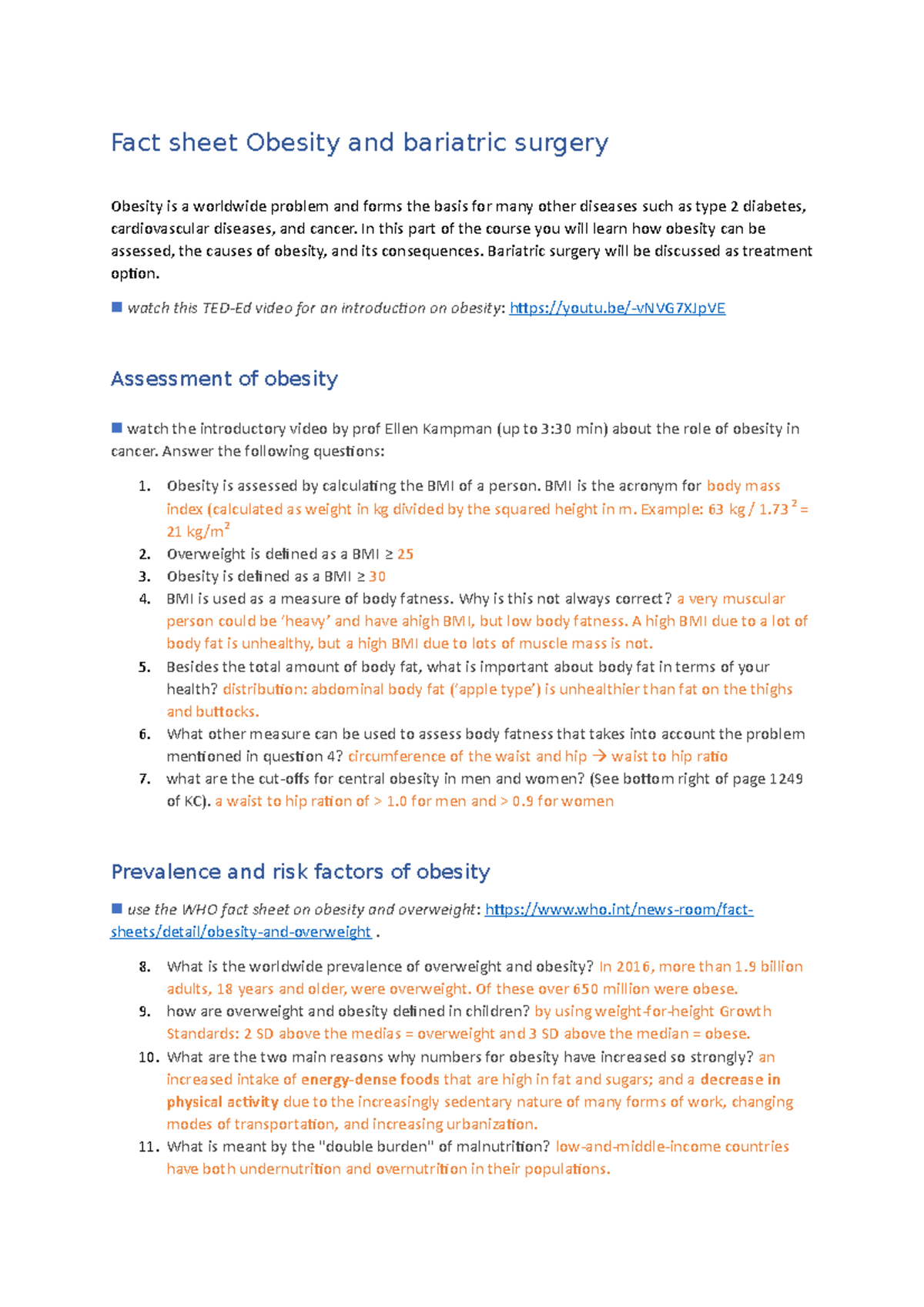 Fact sheet Obesity - In this part of the course you will learn how ...