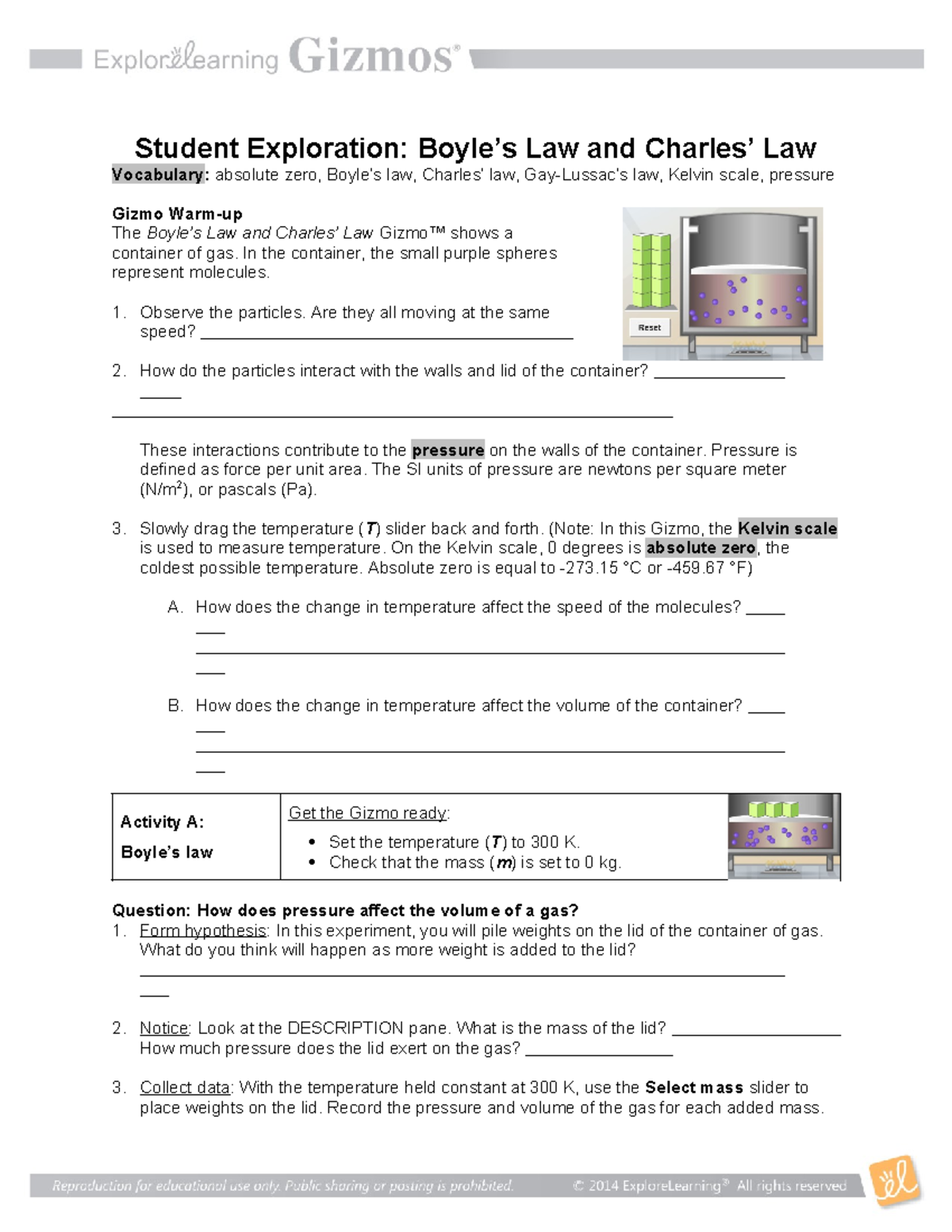 Boyles Charles SEGizmos - Student Exploration: Boyle’s Law and Charles ...