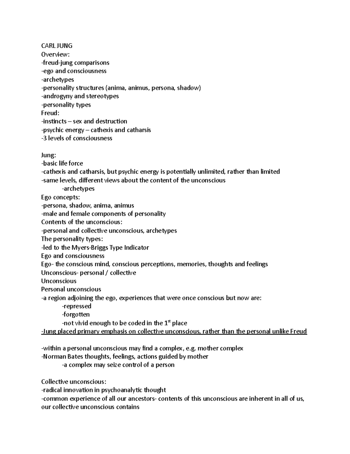 CARL JUNG - These are notes on the lecture on Carl Jung. - CARL JUNG ...