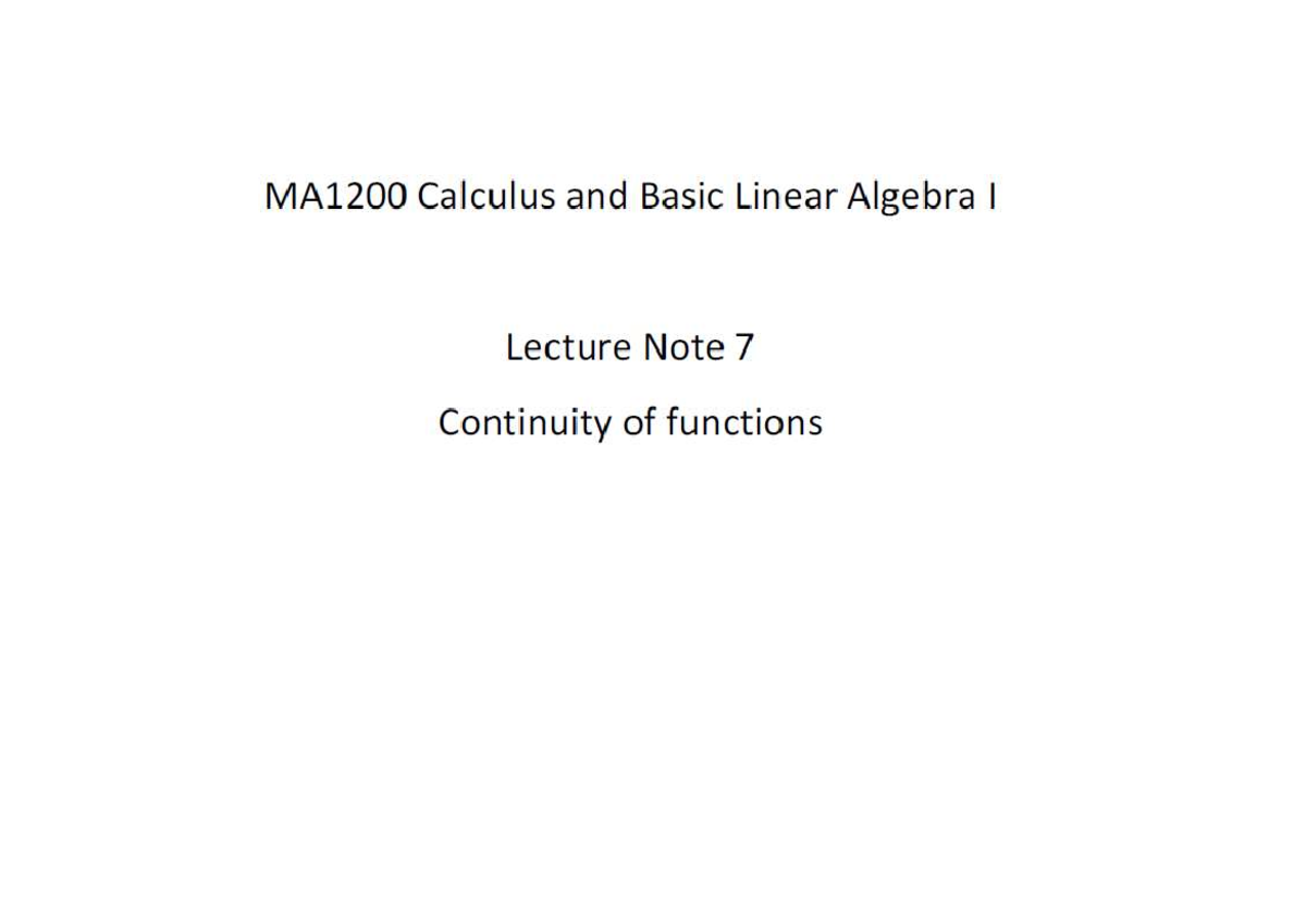 Chapter 7-Continuity - LT-7 lecture slide SEM B - Calculus and Basic Linear Algebra I - Studocu