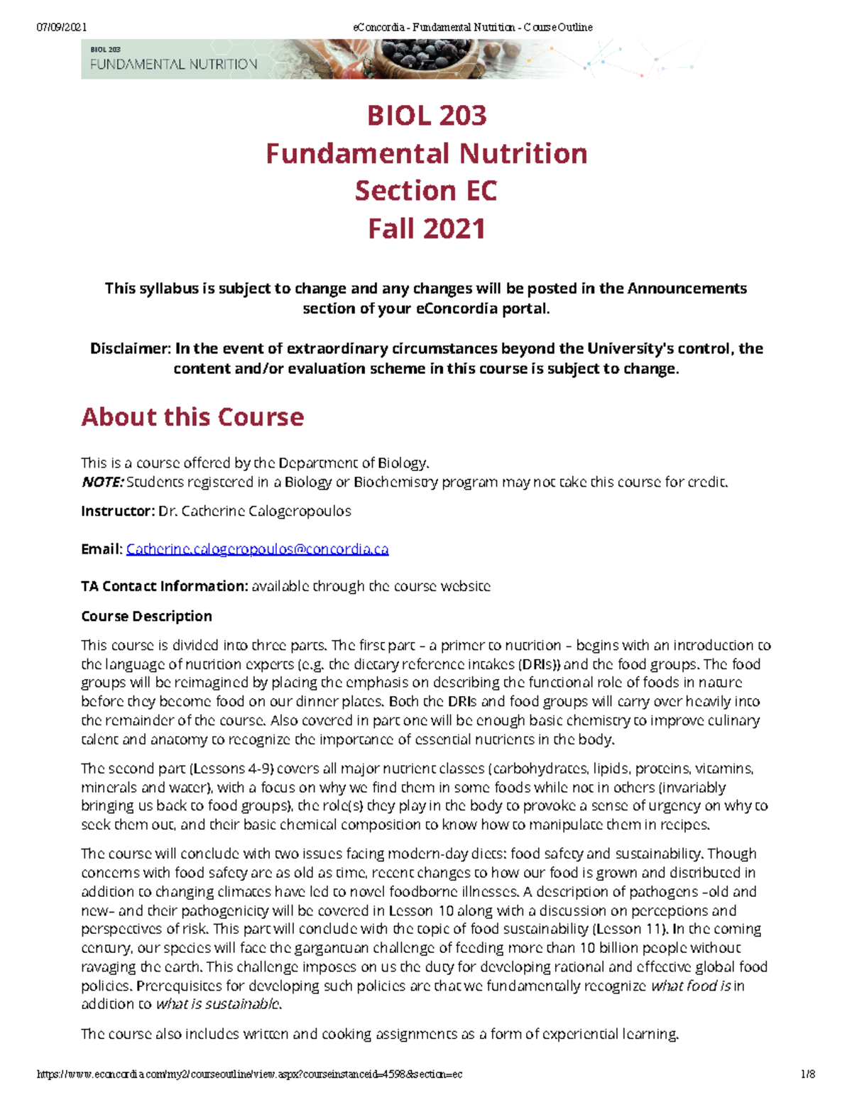 BIOL 203 Course Outline - BIOL 203 Fundamental Nutrition Section EC ...