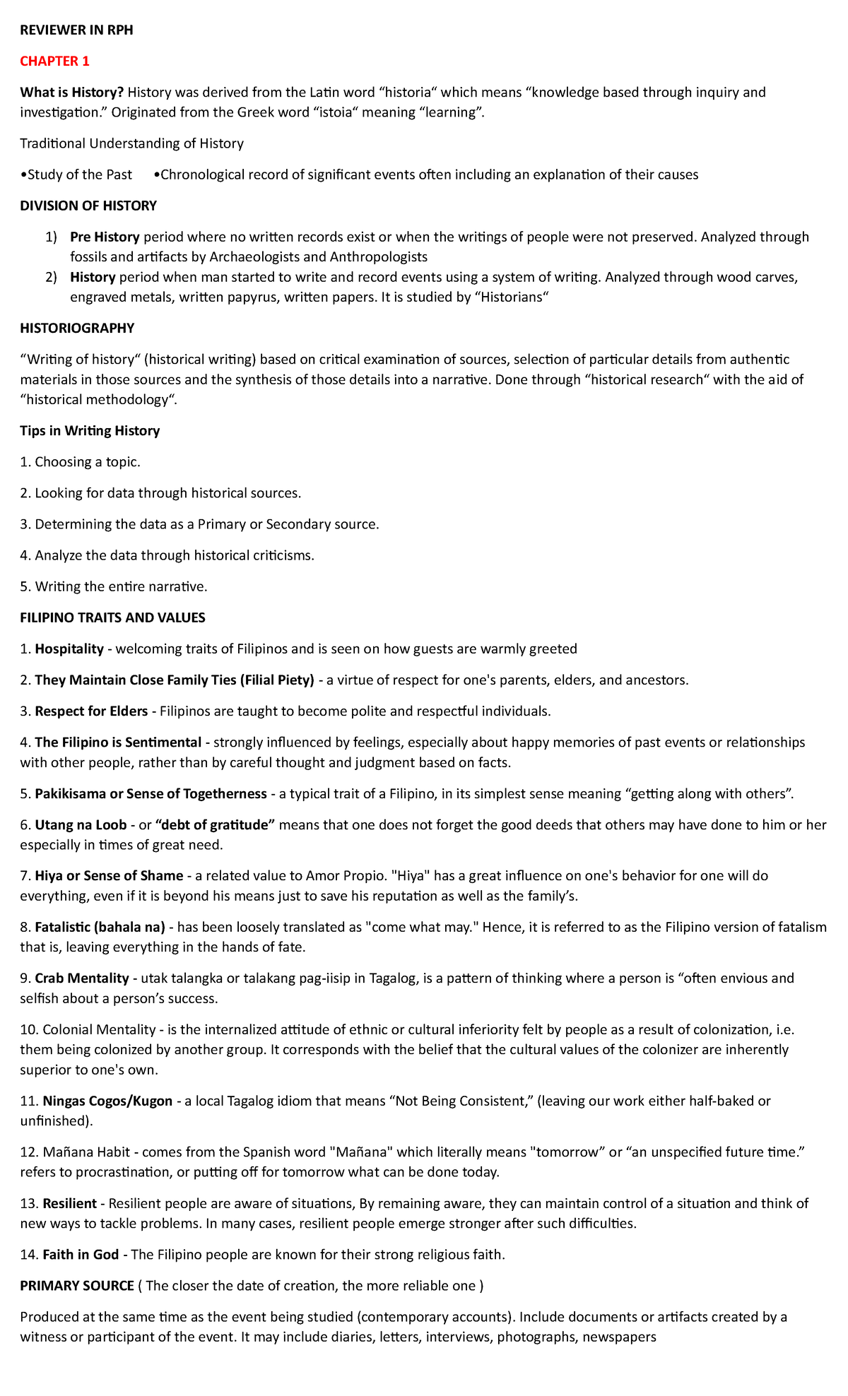 Reviewer-IN-RPH - reviewer - REVIEWER IN RPH CHAPTER 1 What is History ...