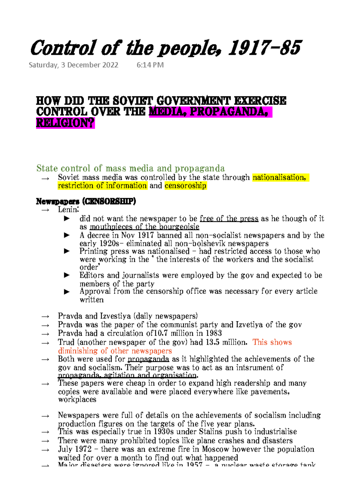 Control of the people, 1917-85 lenin - HOW DID THE SOVIET GOVERNMENT ...