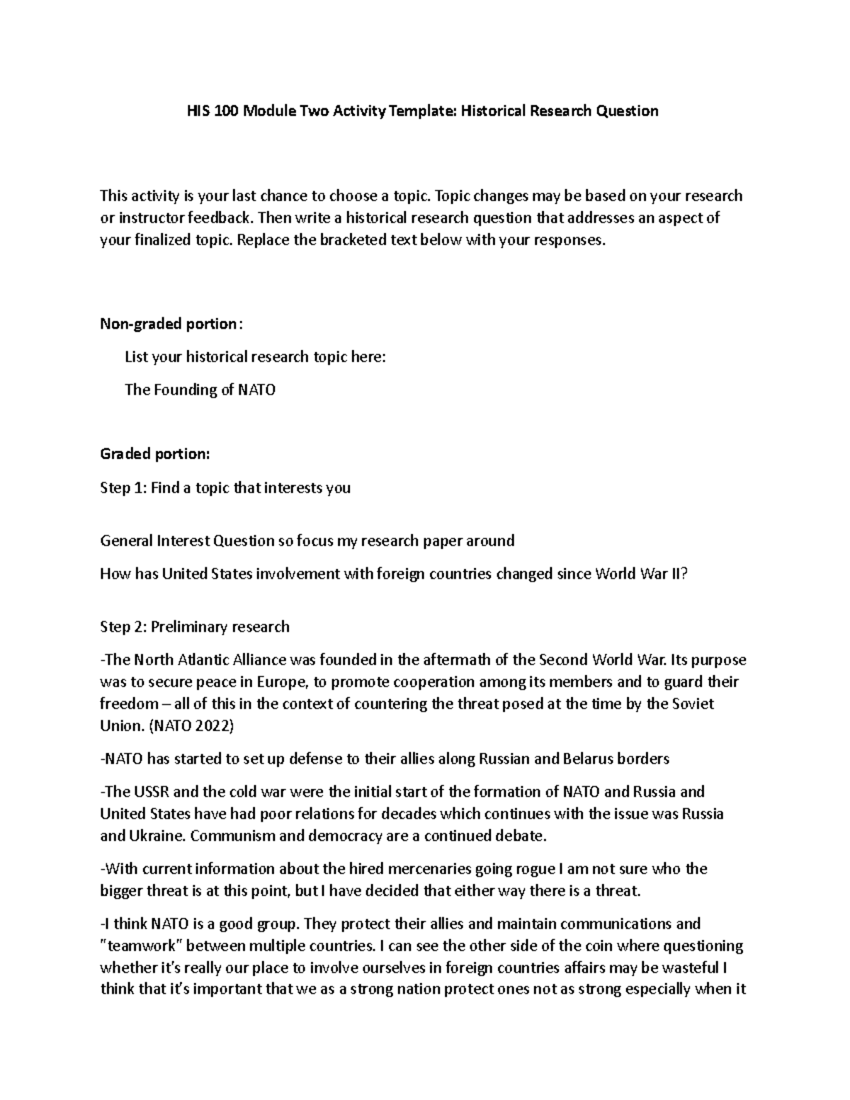 HIS100 research question template - HIS 100 Module Two Activity ...