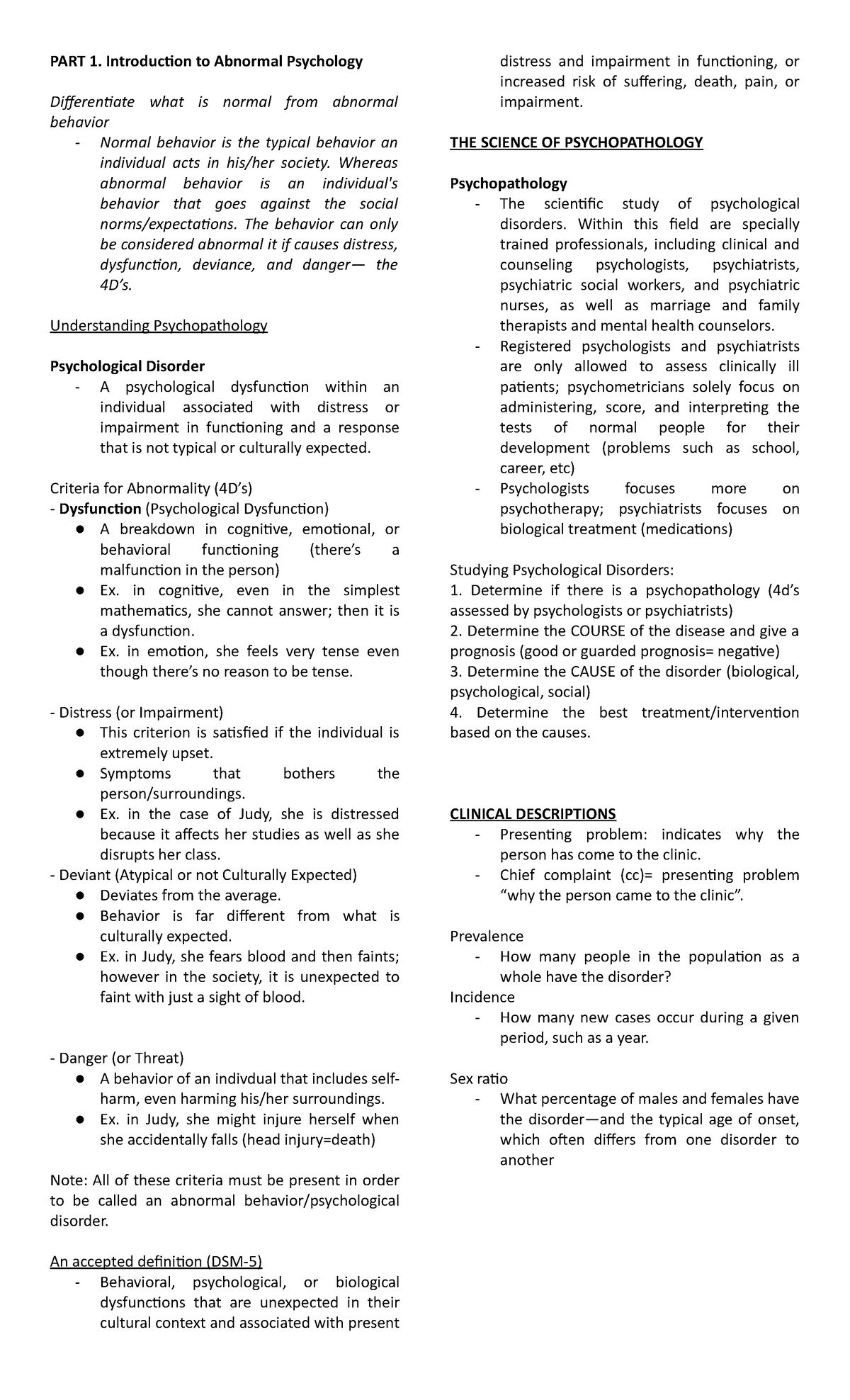 Abnormal Psychology - PART 1. Introduction to Abnormal Psychology ...