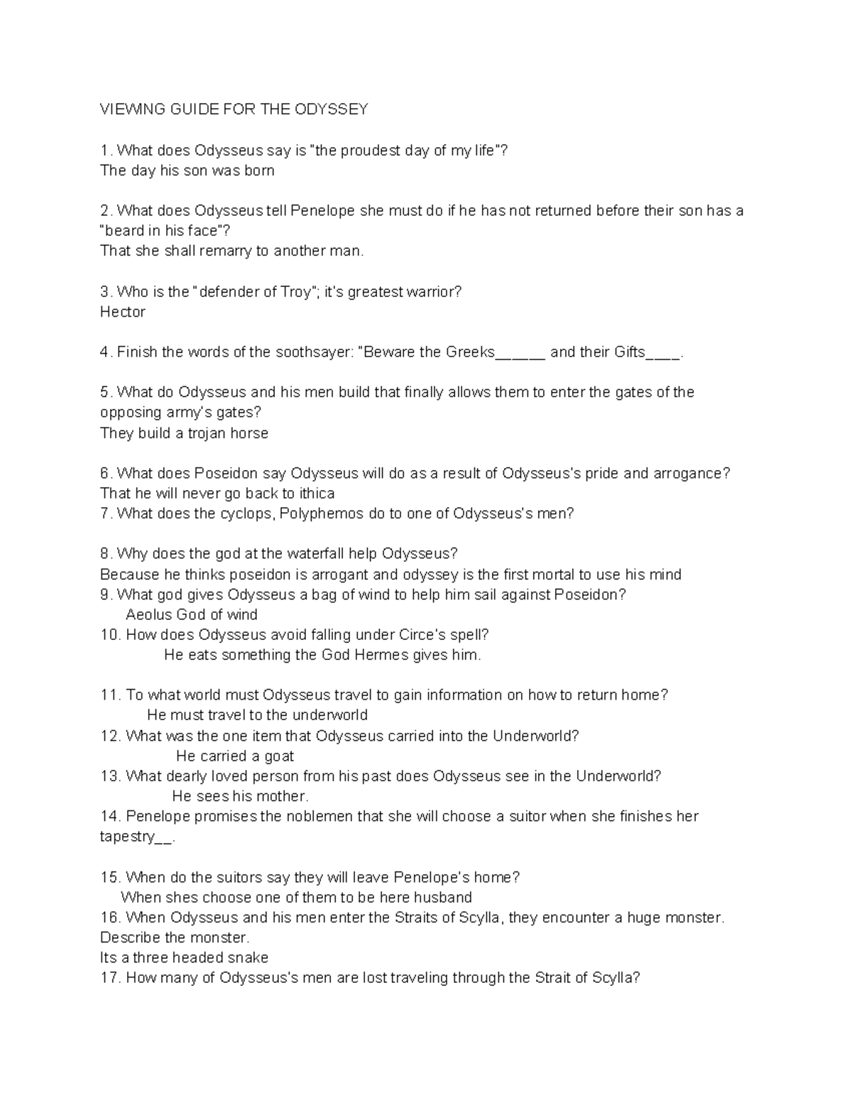 Odyssey Movie Guide - Summative assement - VIEWING GUIDE FOR THE ...