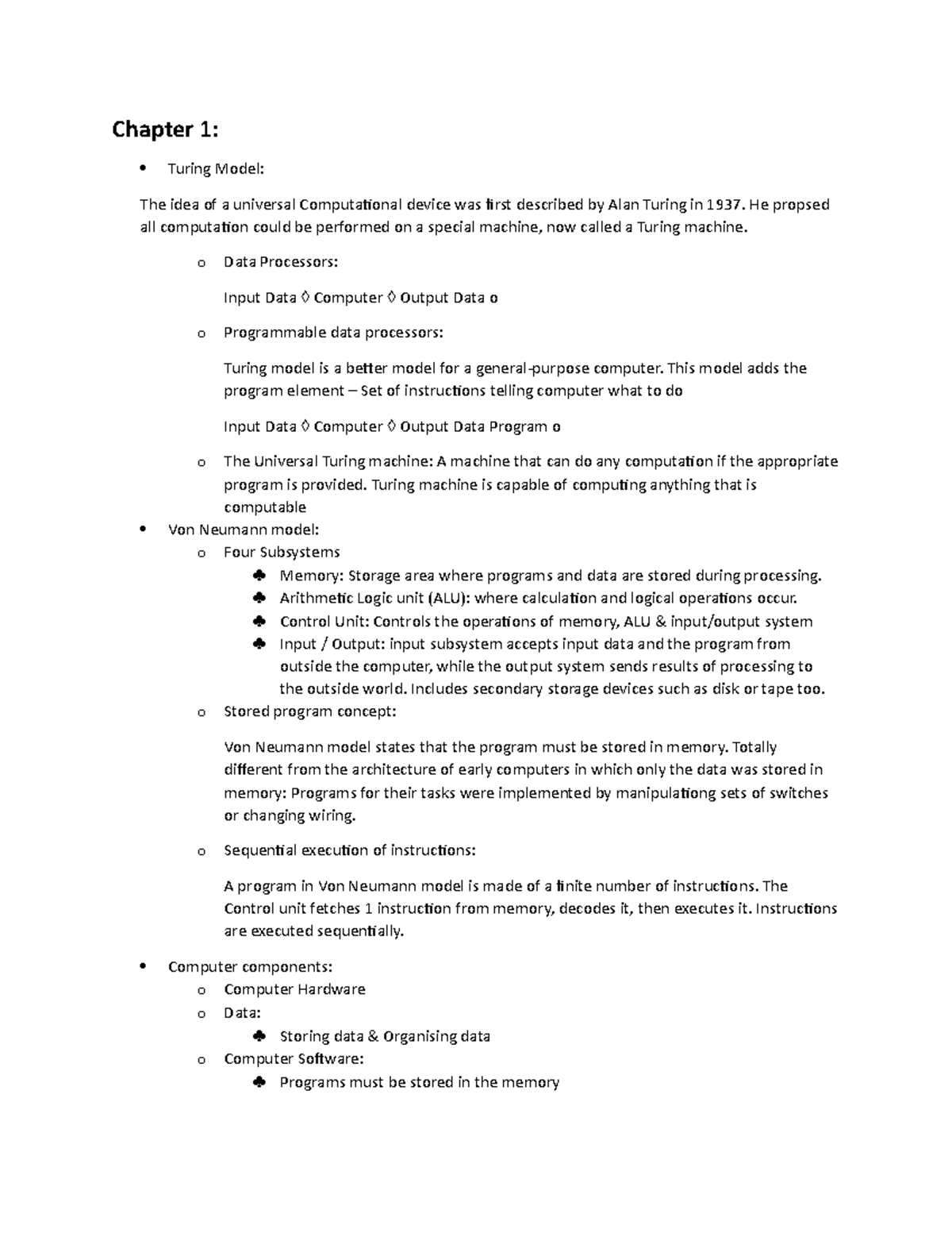 CSI104 Brief Summary (unfinished) - Chapter 1: Turing Model: The idea ...