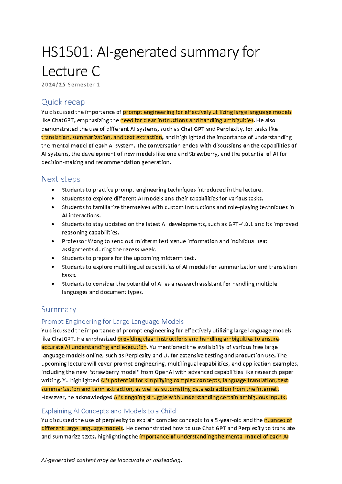 Lecture C (AI-Generated Summary) - AI-generated content may be ...