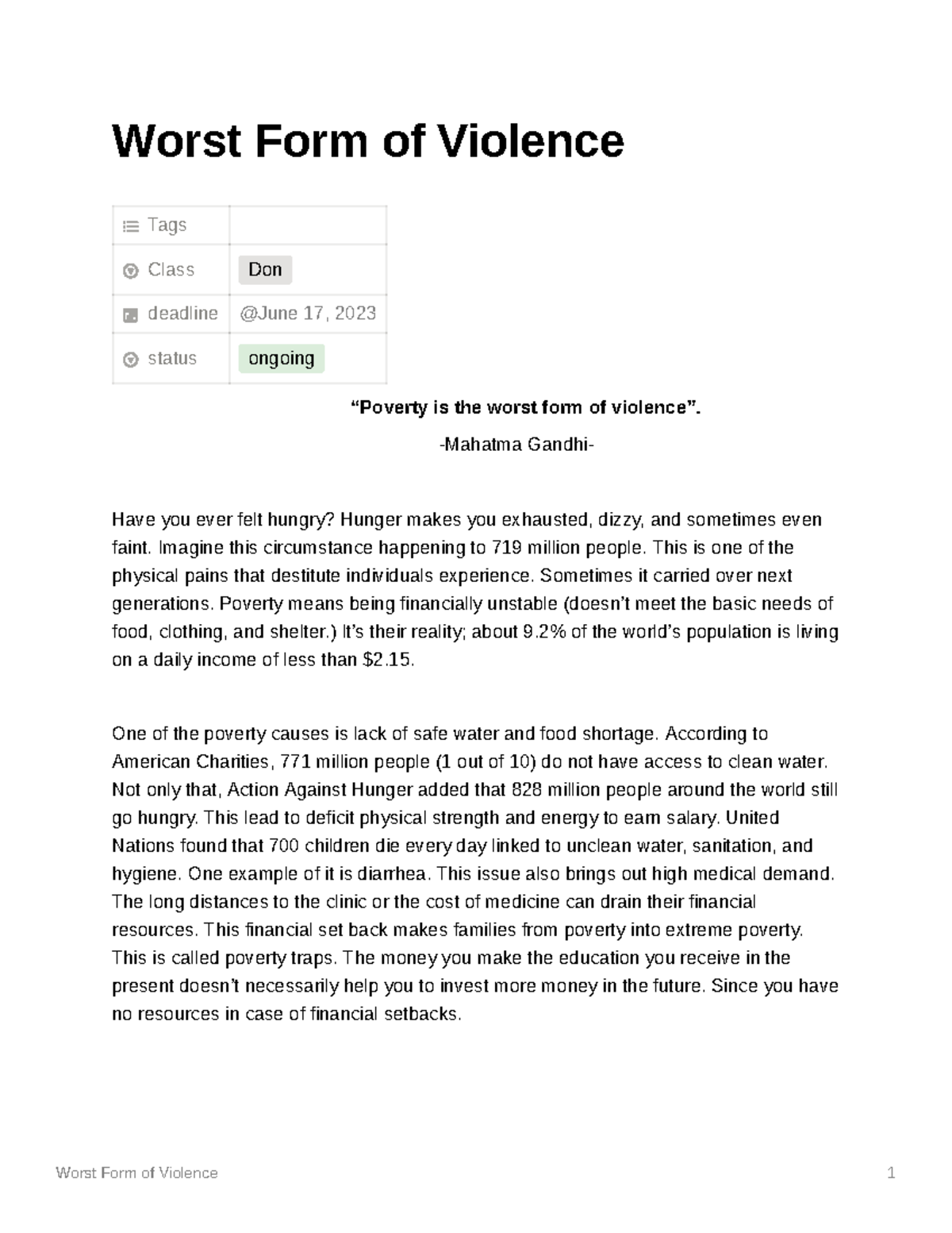Worst Form of Violence - Poverty - Worst Form of Violence 1 Worst Form ...