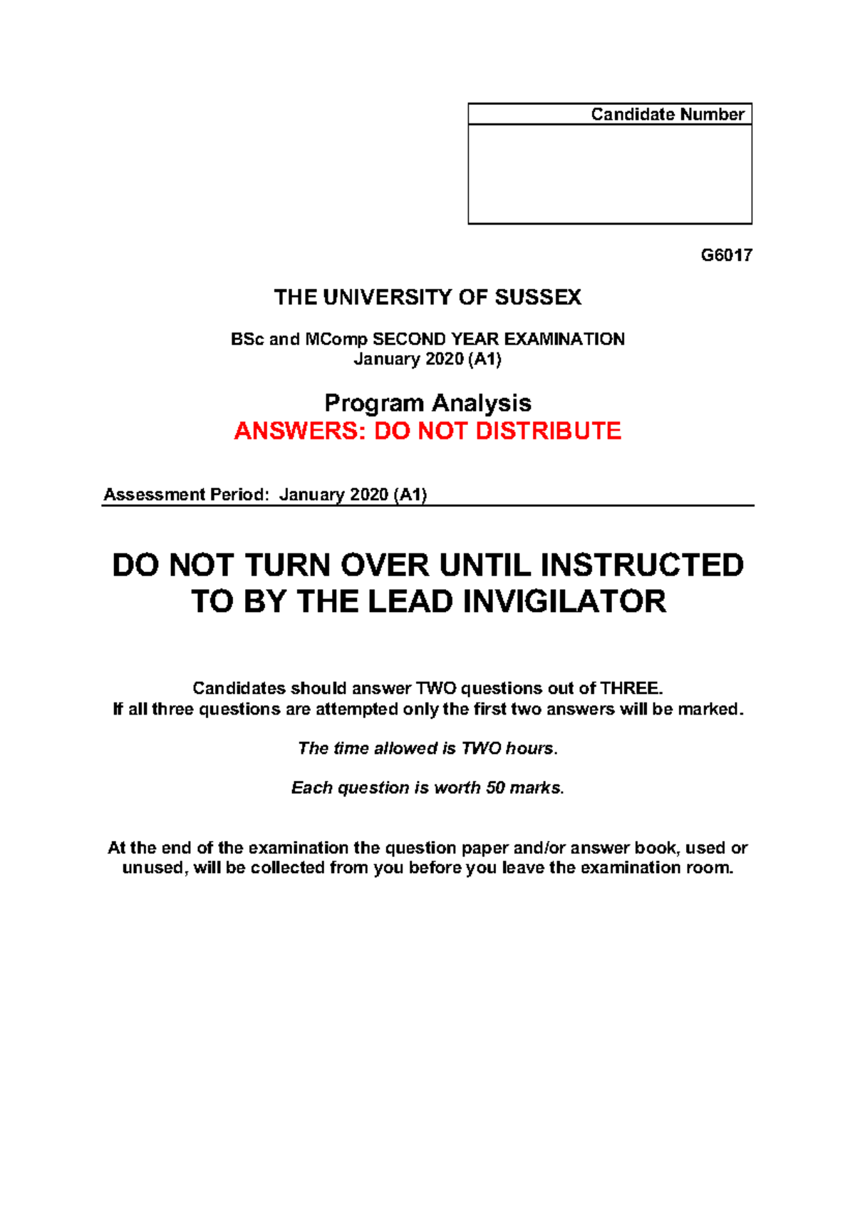 Program Analysis Jan 2020 With Answers - Candidate Number G THE ...