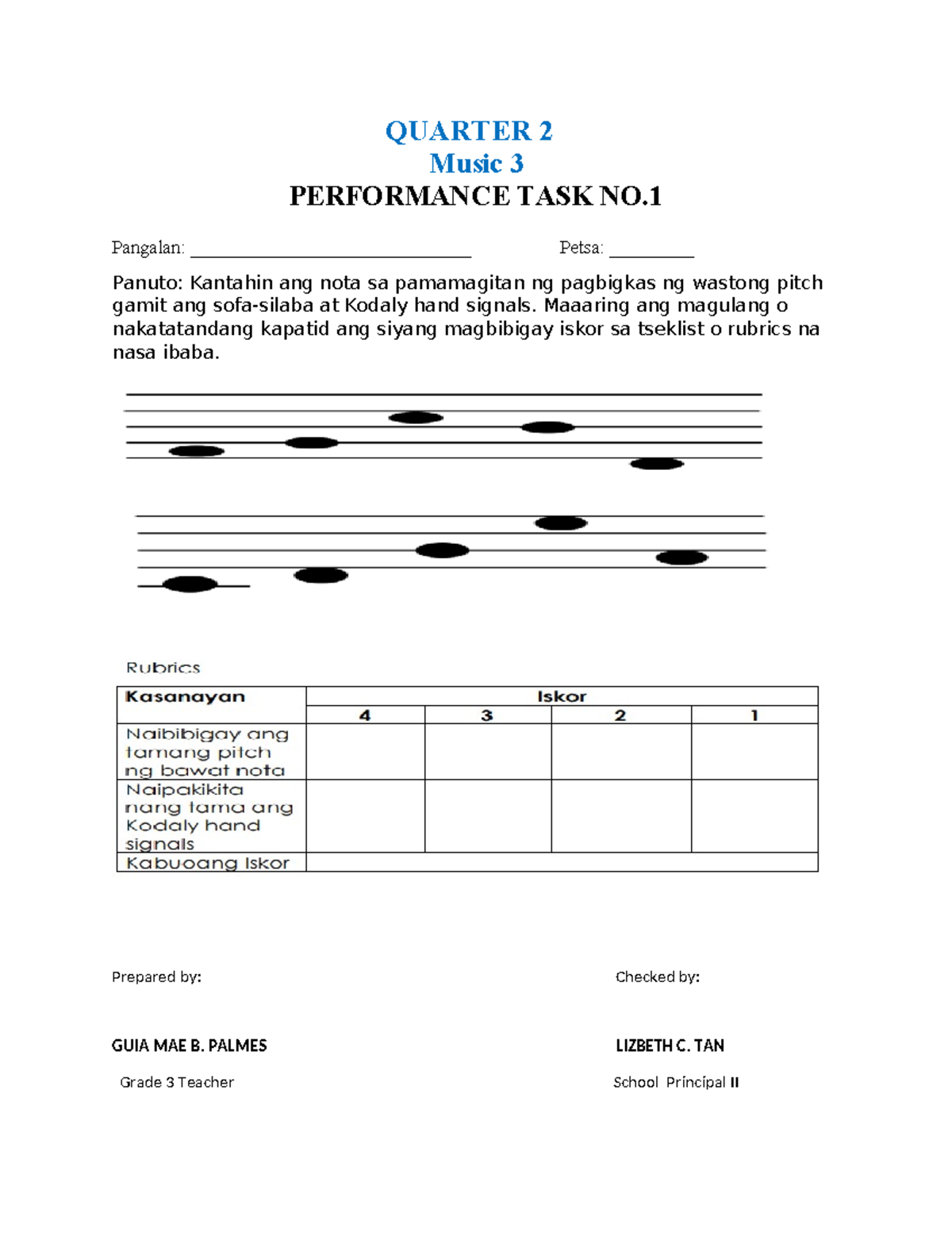 PT-Q2- Mapeh - performance task - Music 3 PERFORMANCE TASK NO. Pangalan: - Studocu