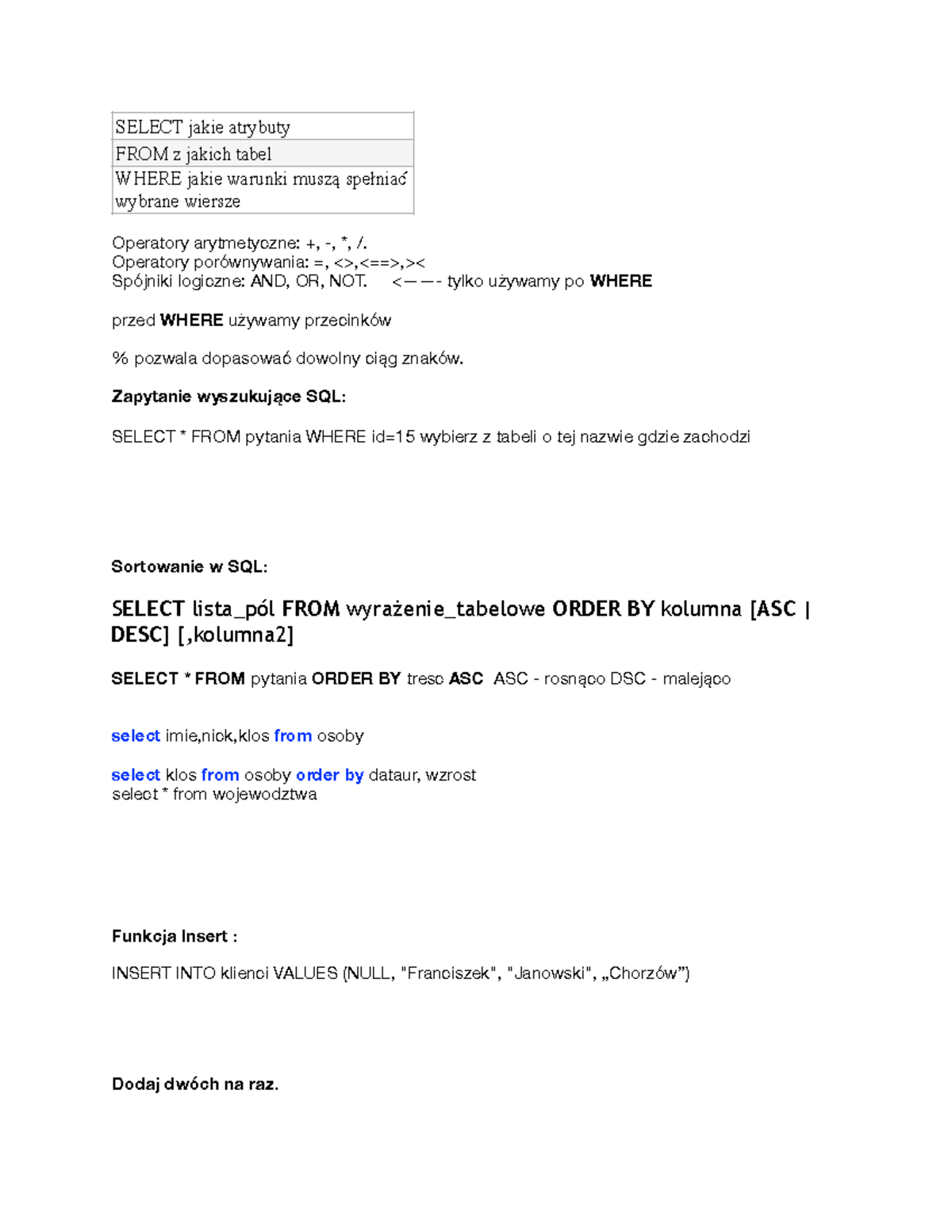 Sciagabazy - sql saciaga - Operatory arytmetyczne ...