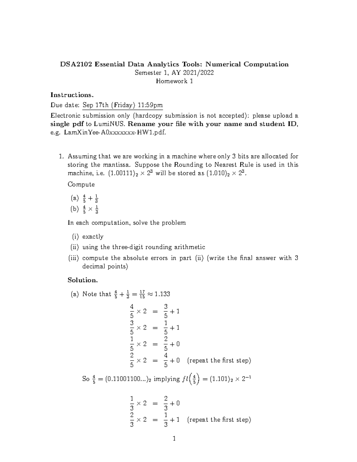 Homework 1-solution - Essential Data Analytics Tools: Numerical Computation (DSA2102) - DSA2102 ...