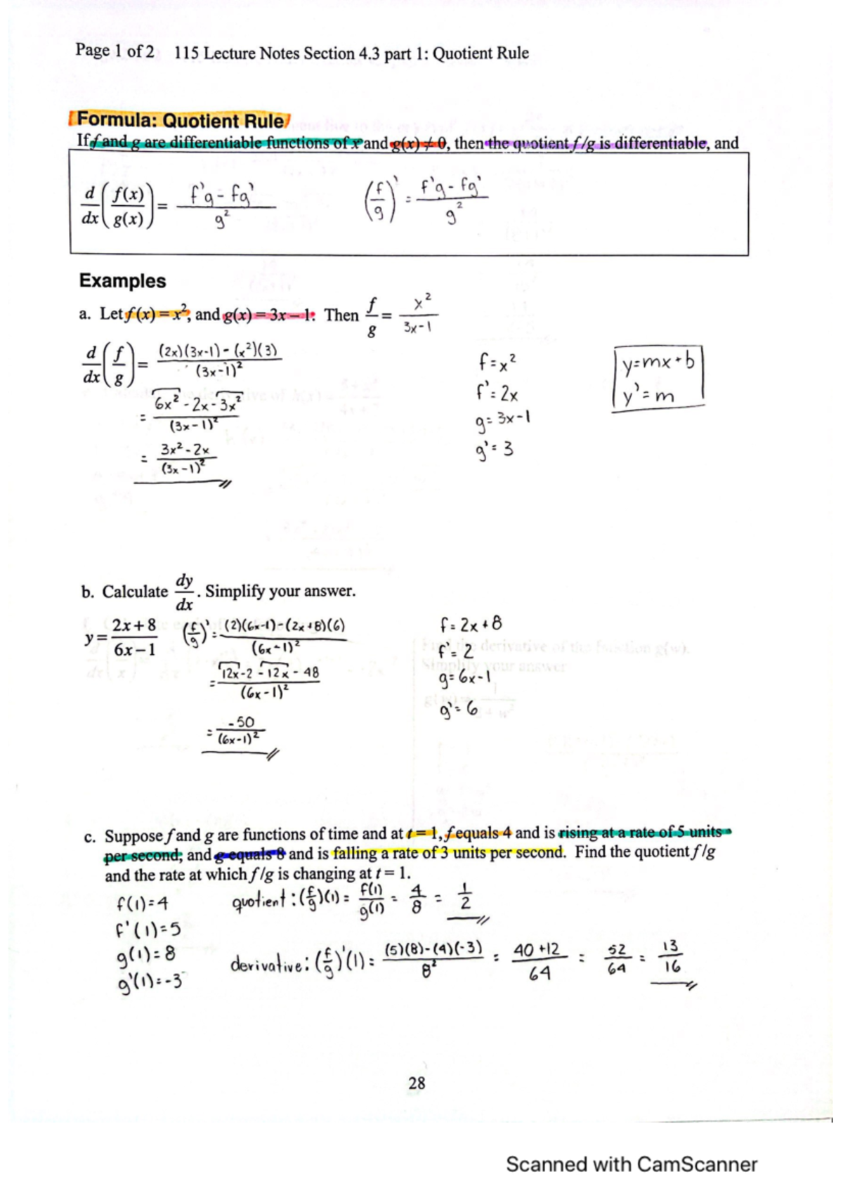 Business Calculus Section 4.3 Quotient Rule - MATH 115Z - Studocu