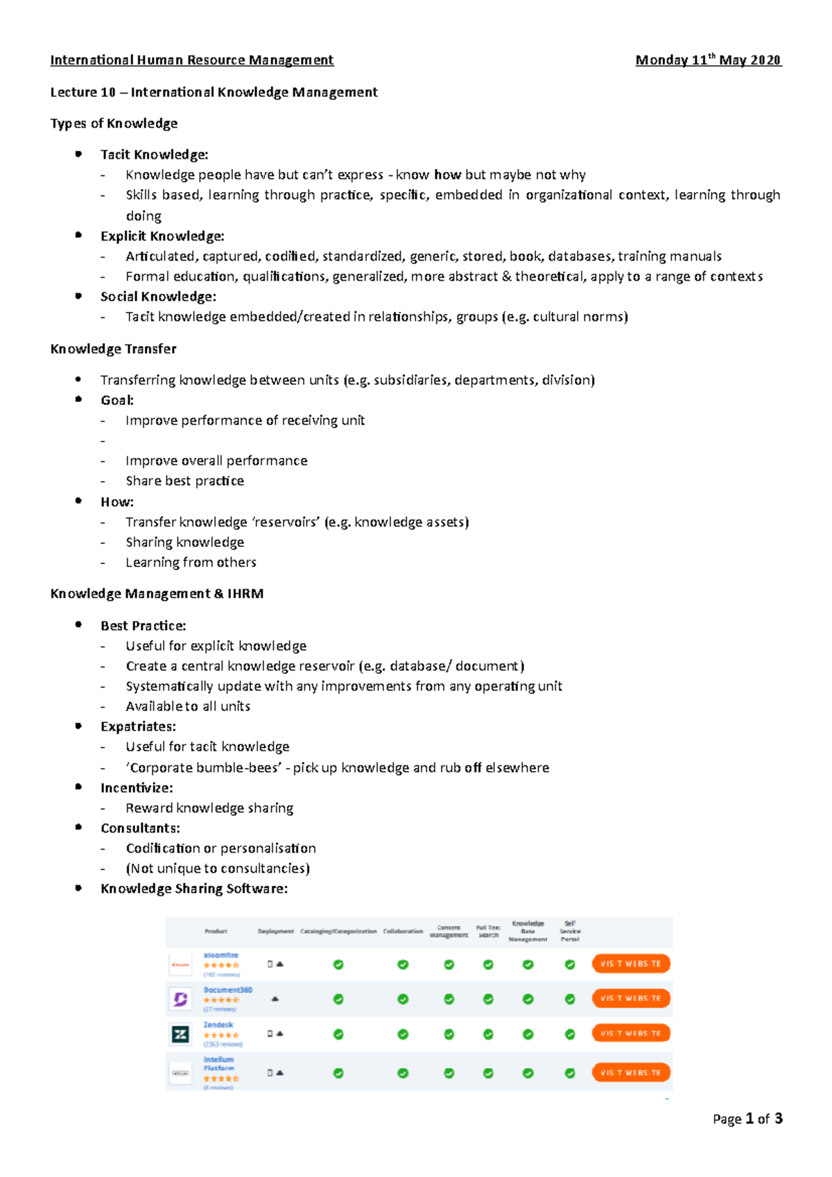 International Human Resource Management Lecture 10 Notes ...