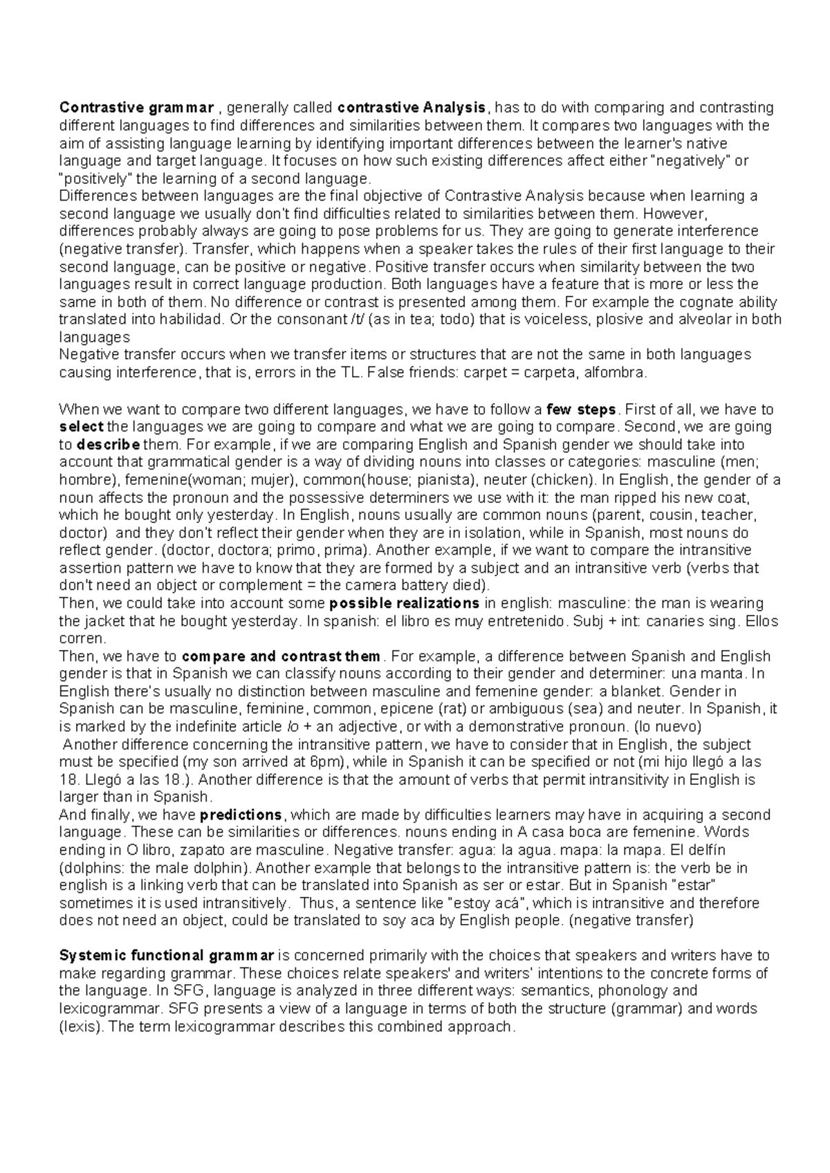 Contrastive grammar - Un breve resumen de lo que es la gramática ...