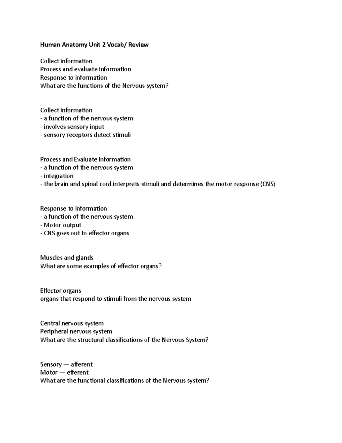 Human Anatomy Unit 2 Vocab - Human Anatomy Unit 2 Vocab/ Review Collect ...