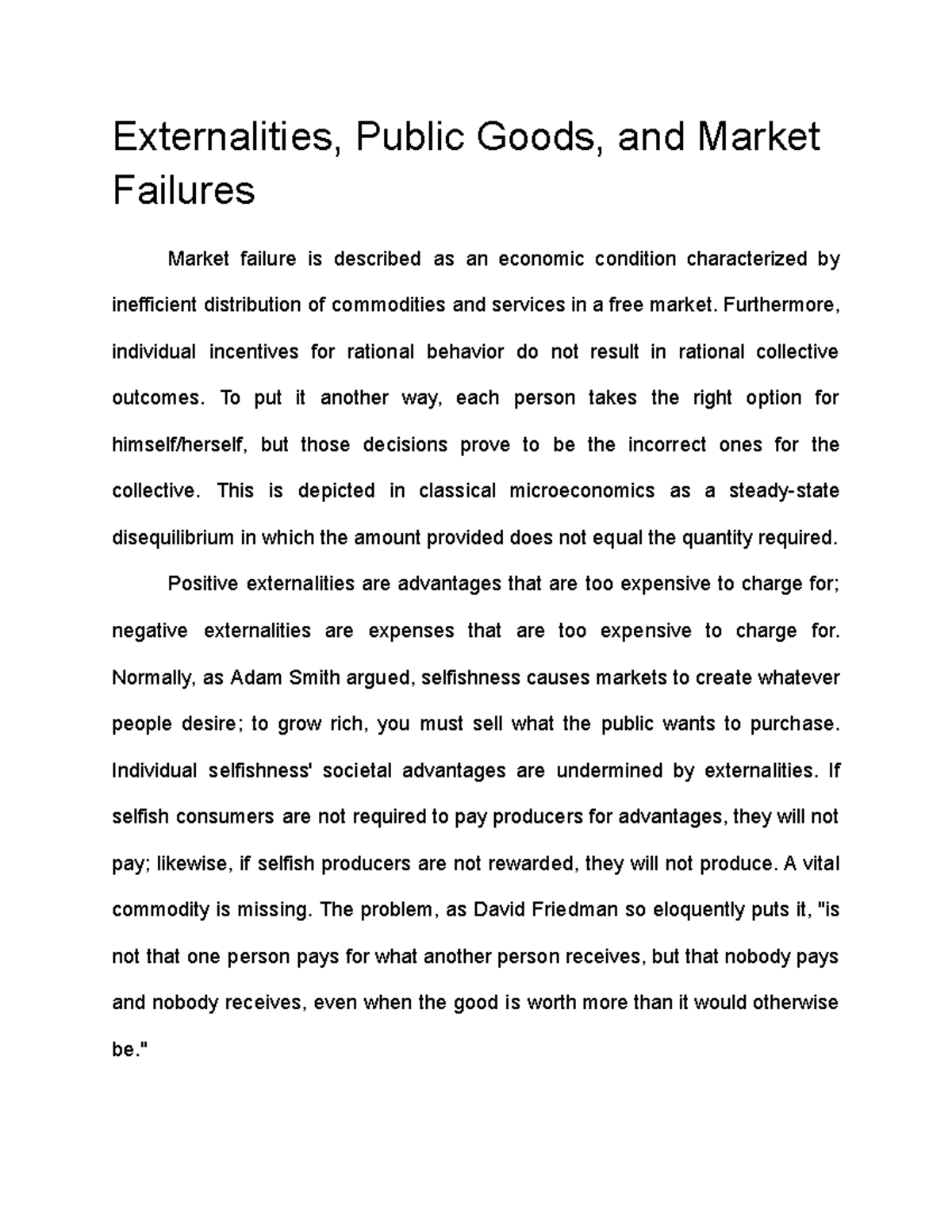 Externalities, Public Goods, and Market Failures - Externalities ...