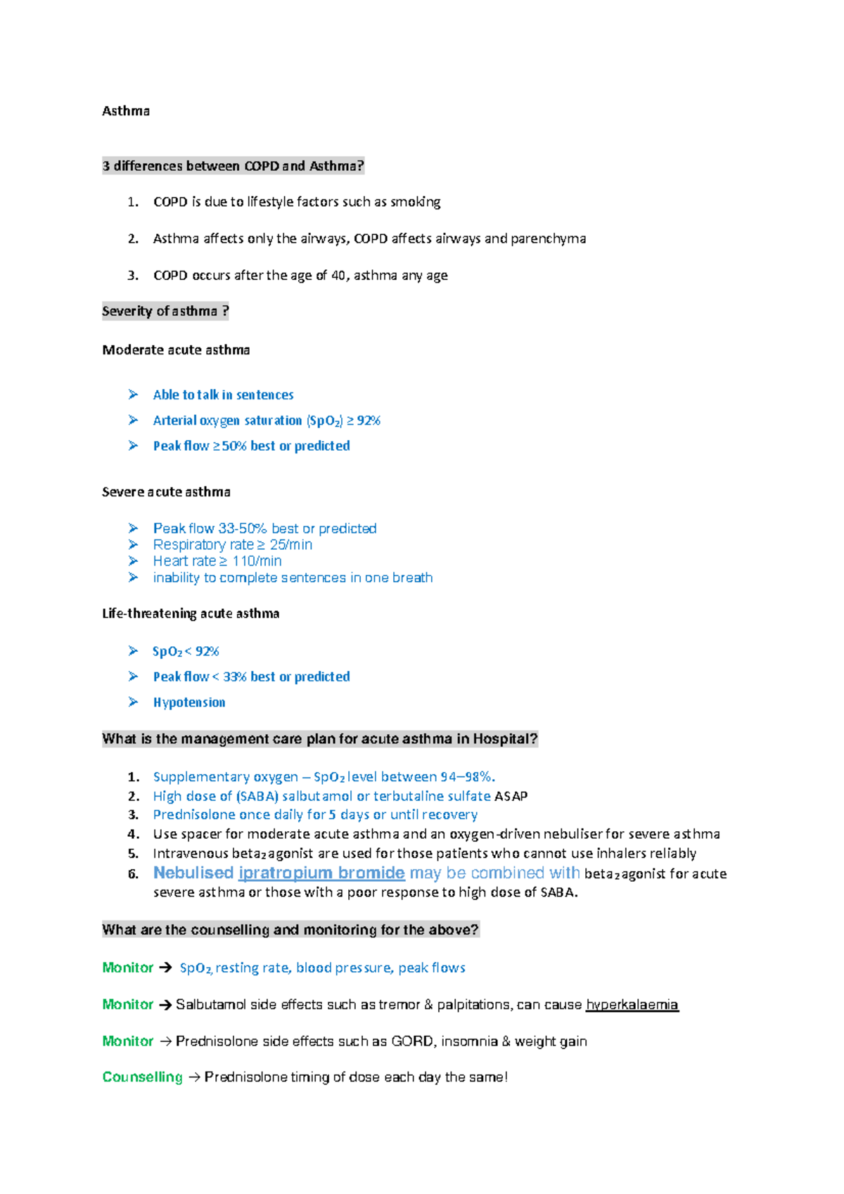 Asthma - notes - PM3A - Reading - Studocu