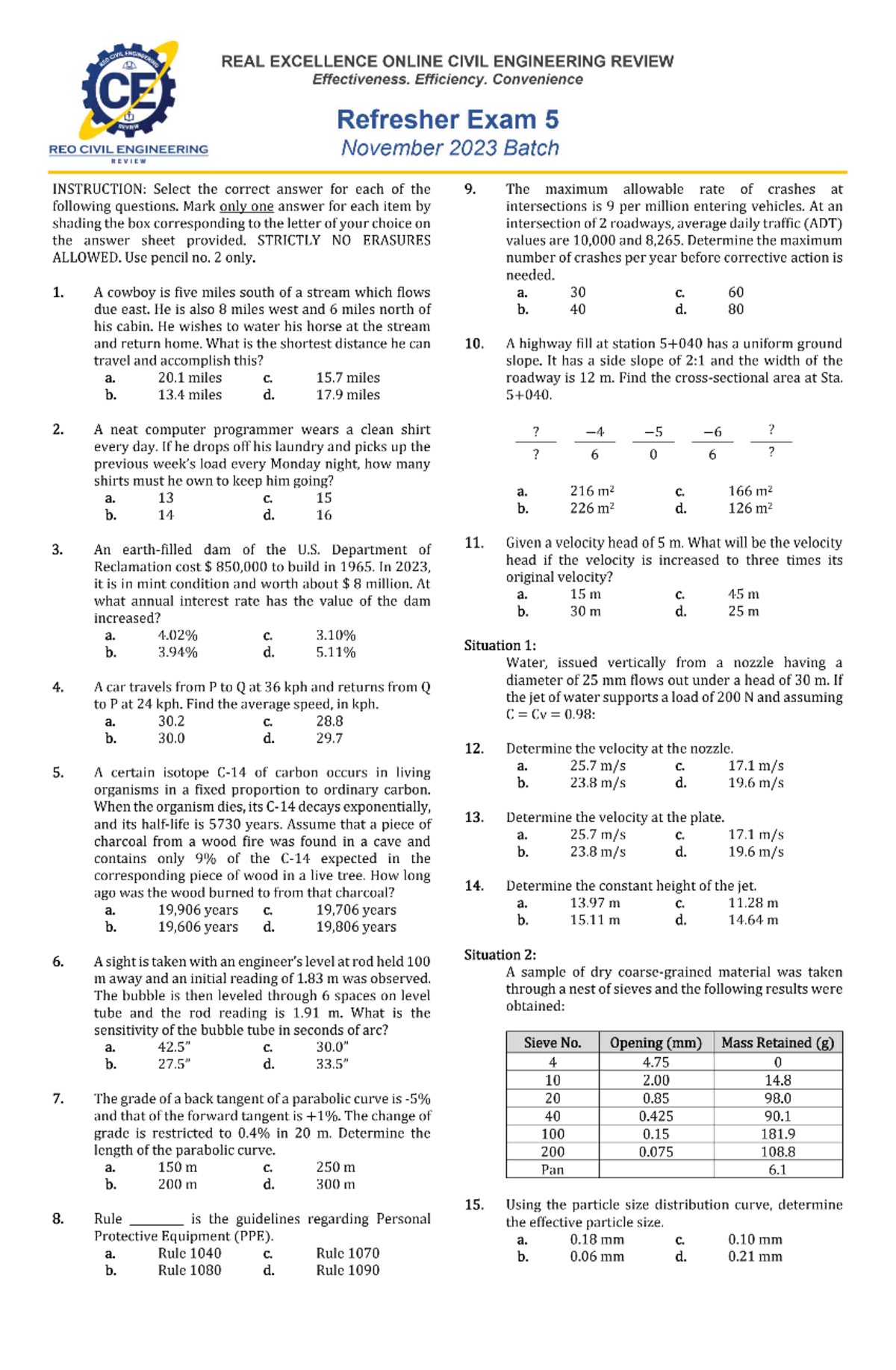 Refresher Exam 5 - dfgdfg - CE Major in Structural Engineering - Studocu