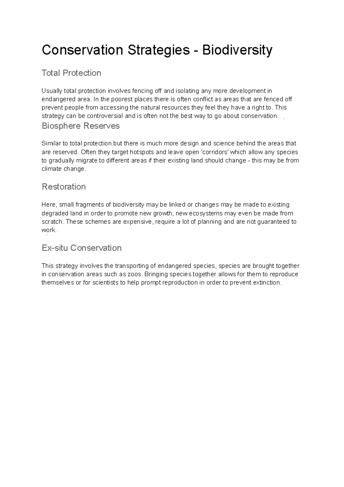 Biodiversity Conservation - Conservation Strategies - Biodiversity ...