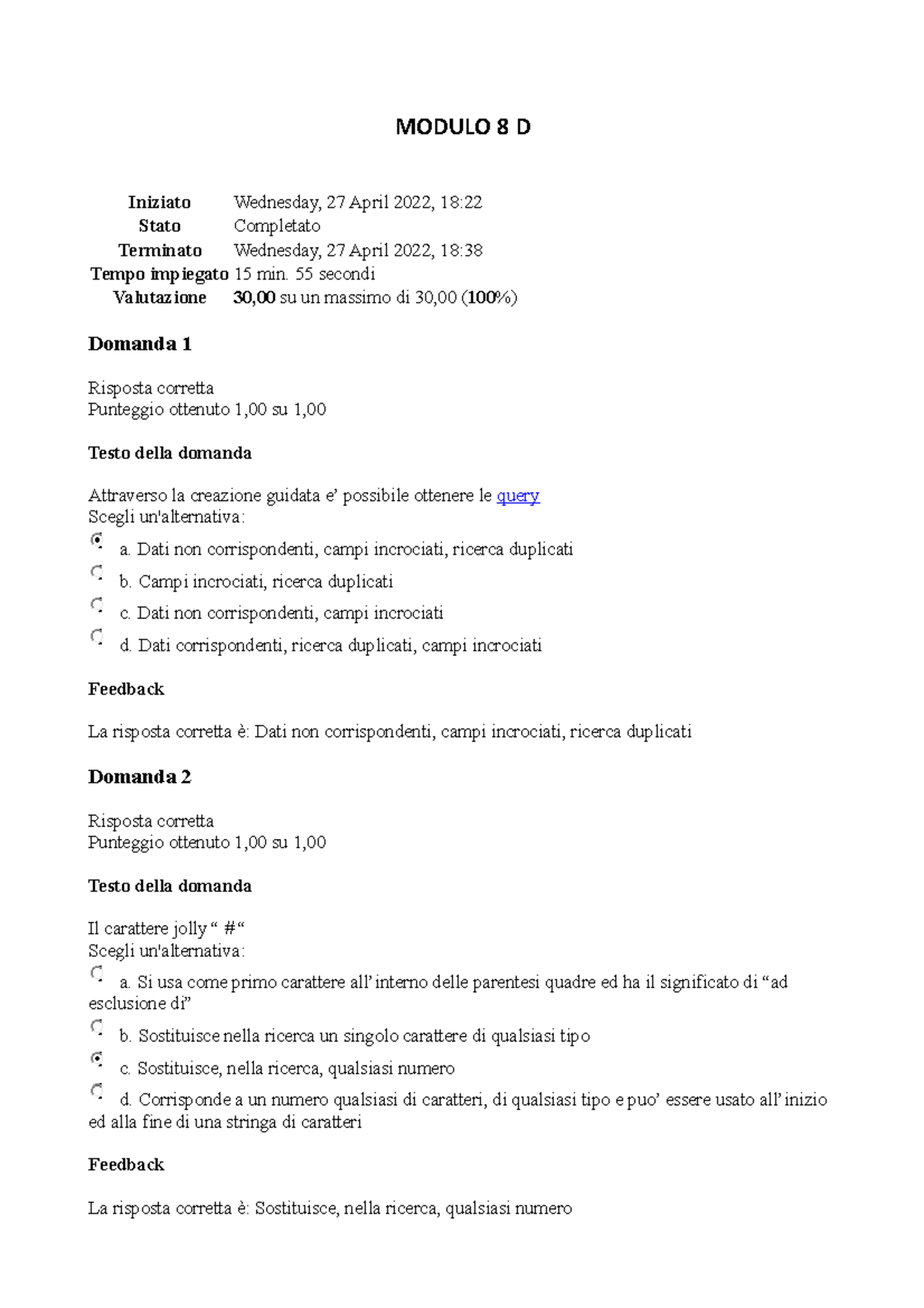 Modulo 8 D - Test per patente europea. - MODULO 8 D Iniziato Wednesday ...