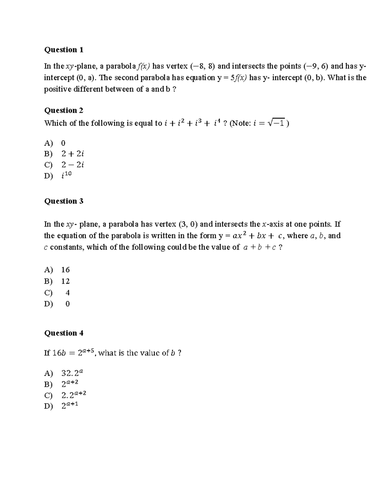 [MS ANH DAY SAT] SET 5 MATH Questions - Question 1 In the xy-plane, a ...