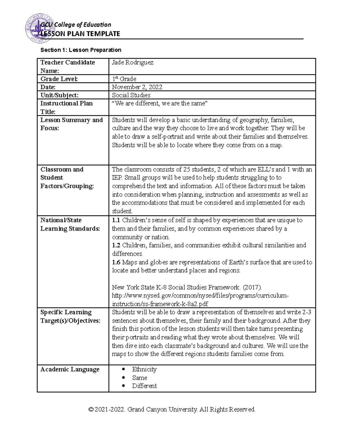 Social Studies lesson plan - LESSON PLAN TEMPLATE Section 1: Lesson ...