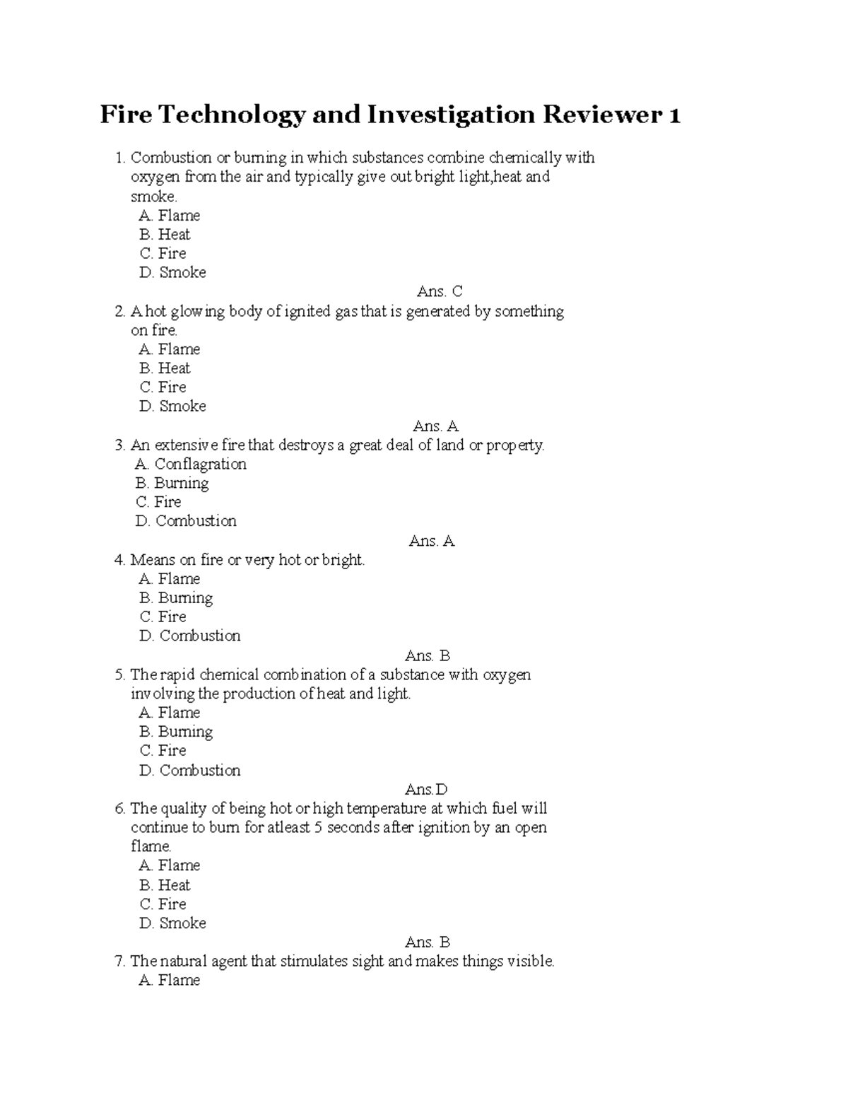 Foe-Sample-Quistion S - Fire Technology and Investigation Reviewer 1 1 ...