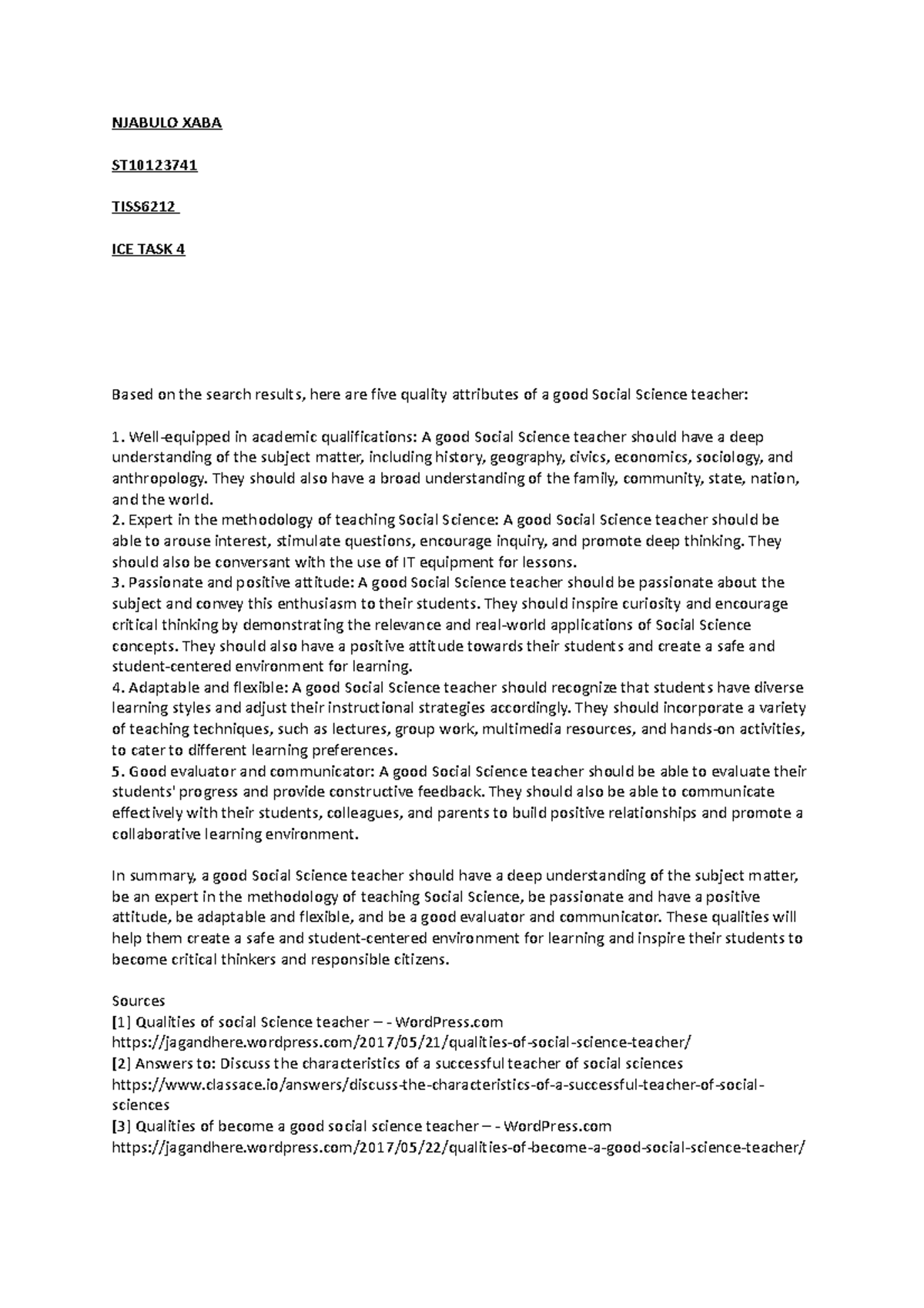 TISS ice task 4 - Ice task - NJABULO XABA ST TISS ICE TASK 4 Based on ...