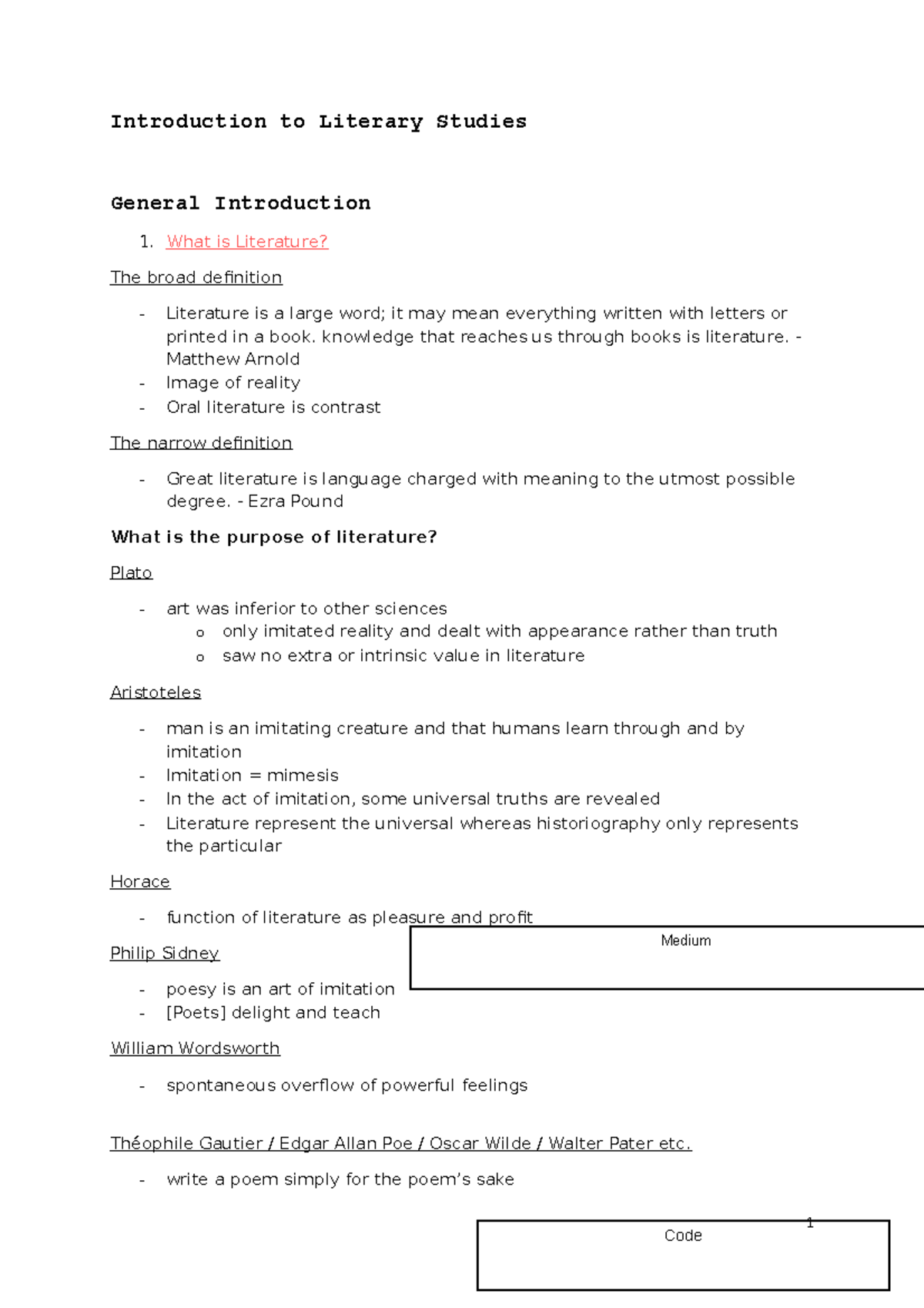 Introduction to Lit. Studies Summary - Introduction to Literary Studies ...