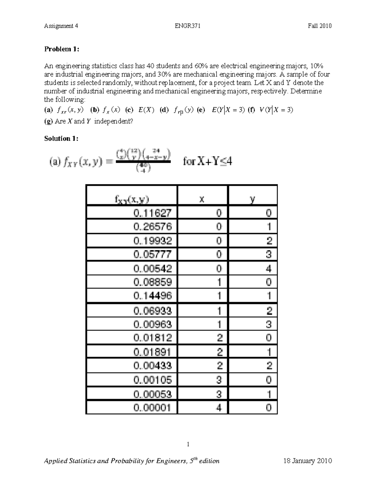 Assignment #4 Solutions - 1 th Problem 1: An engineering statistics ...