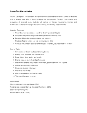 Notes, Getting Started with Literary Studies - LITERARY STUDIES What am ...