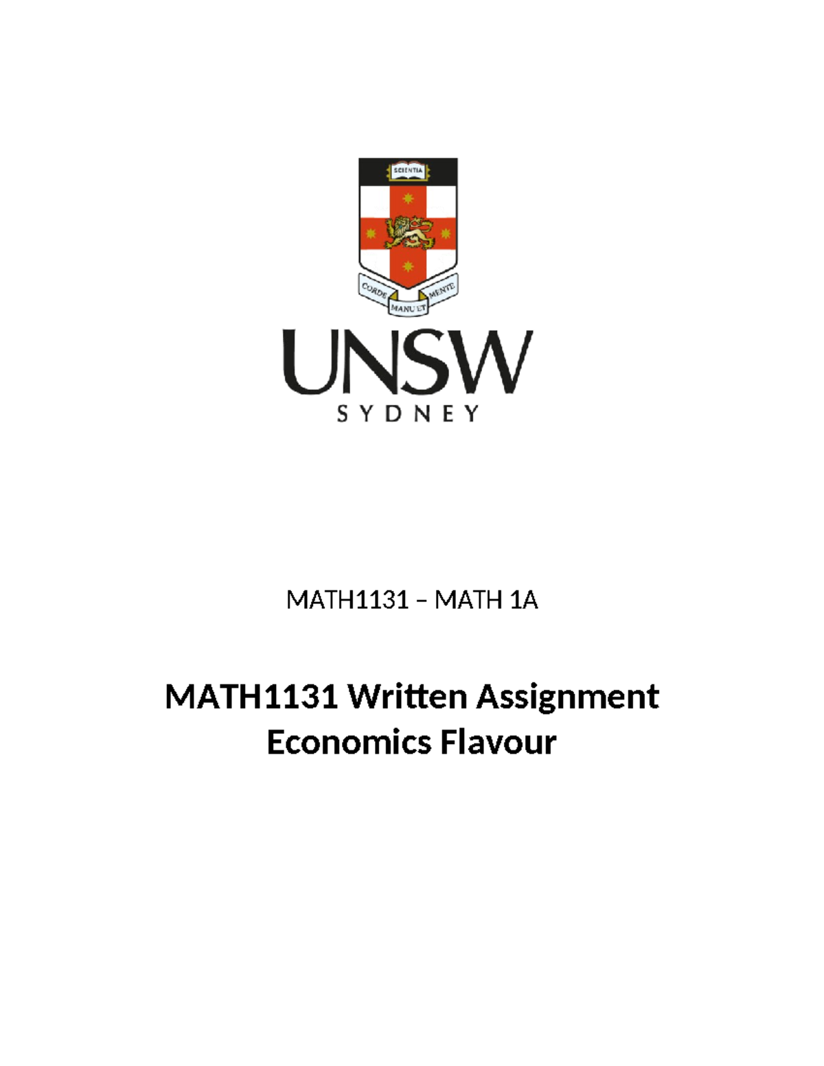 Economics Flavor - Written Assignment - MATH1131 T32023 - MATH1131 – MATH 1A MATH1131 Written ...